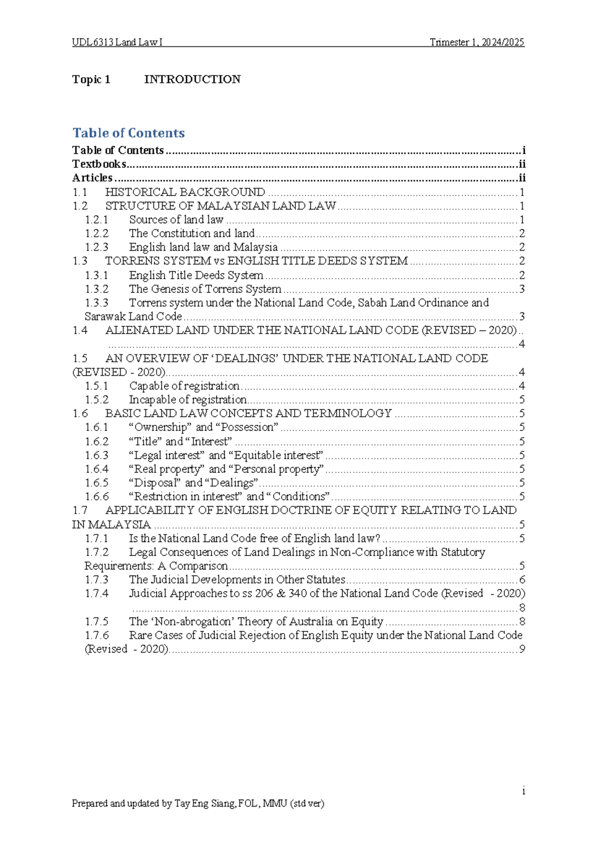Lecture Topic 1 - ... - i Topic 1 INTRODUCTION Table of Contents Table ...