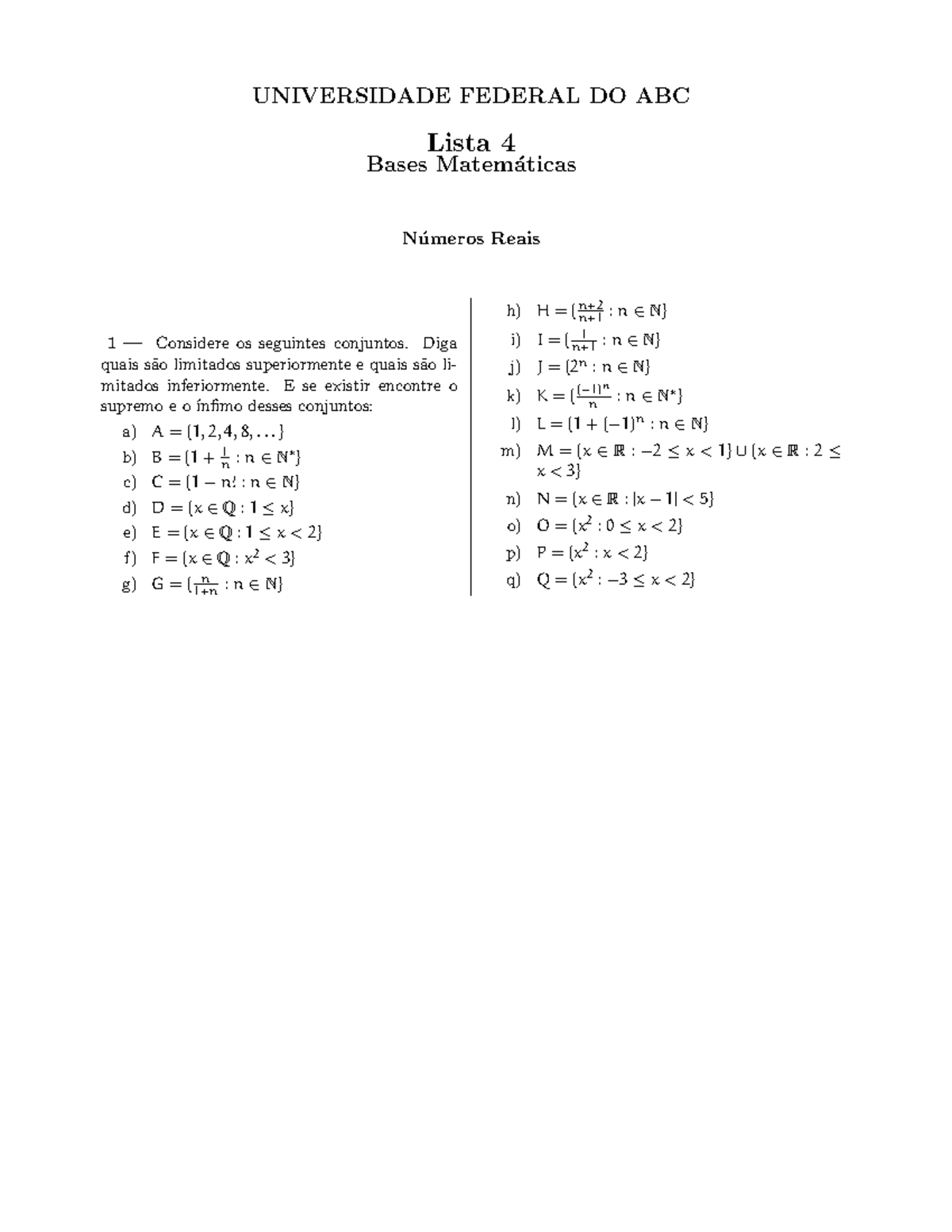 Lista de exercícios 4 - Bases Matemáticas - UNIVERSIDADE FEDERAL DO ABC ...