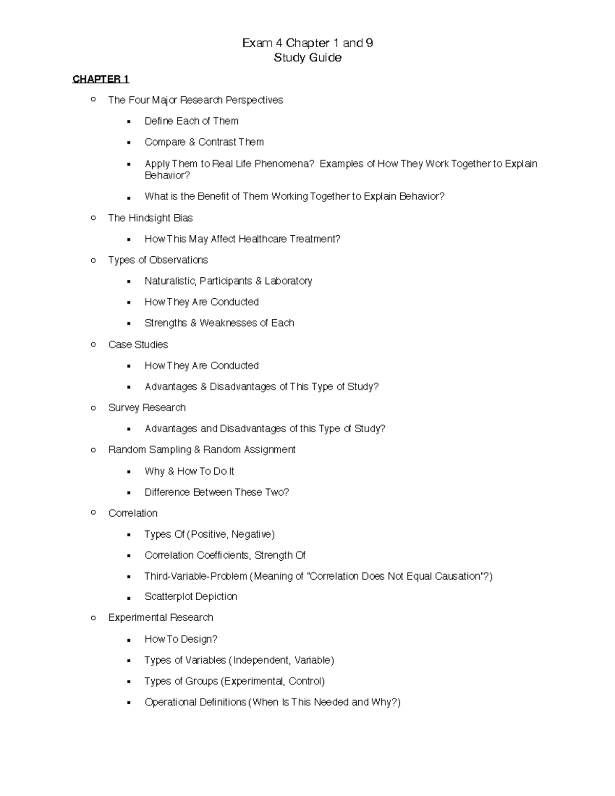 Study Guide Exam 4 Chapter 1 and 9 - Exam 4 Chapter 1 and 9 Study Guide CHAPTER 1 o The Four ...