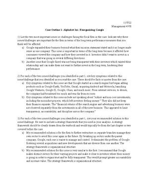 Case outline 3 - Case study 3 completed in Strategic Management at ...