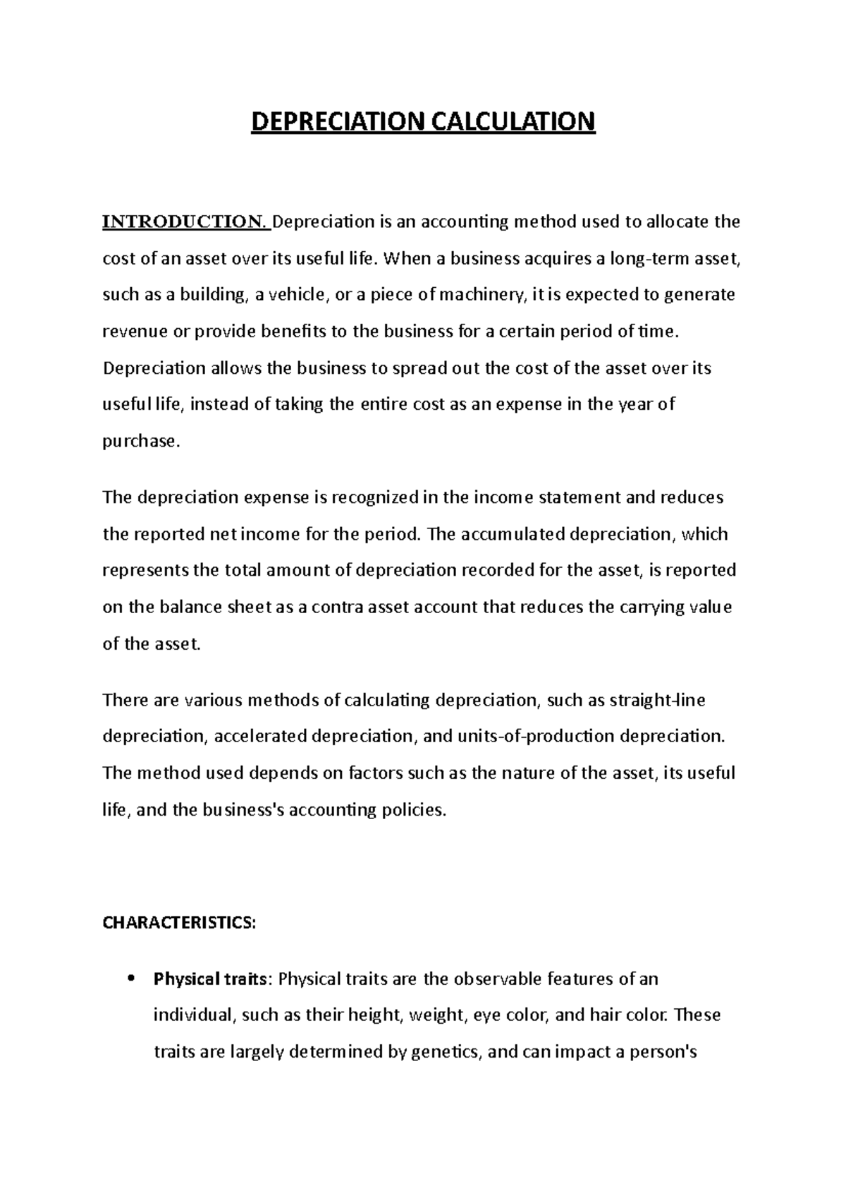 Depreciation Calculation - DEPRECIATION CALCULATION INTRODUCTION ...