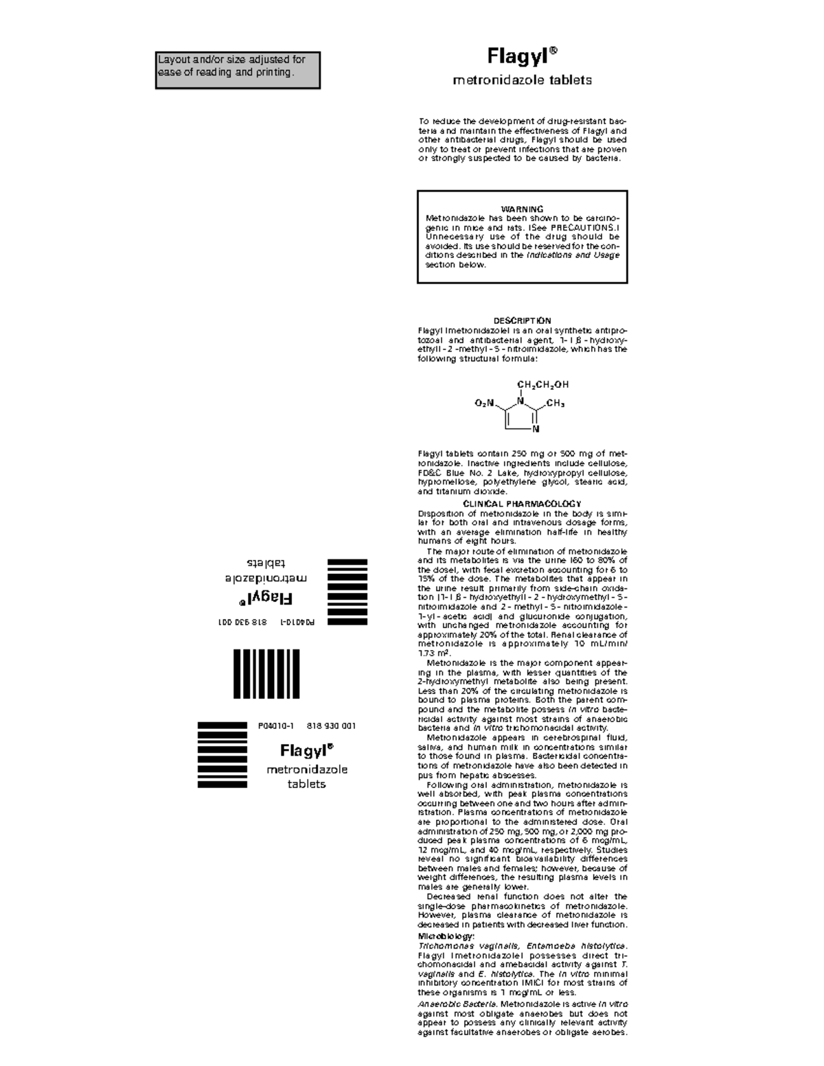 Metronidazole tablet prescribing information - P04010-1 818 930 001 ...