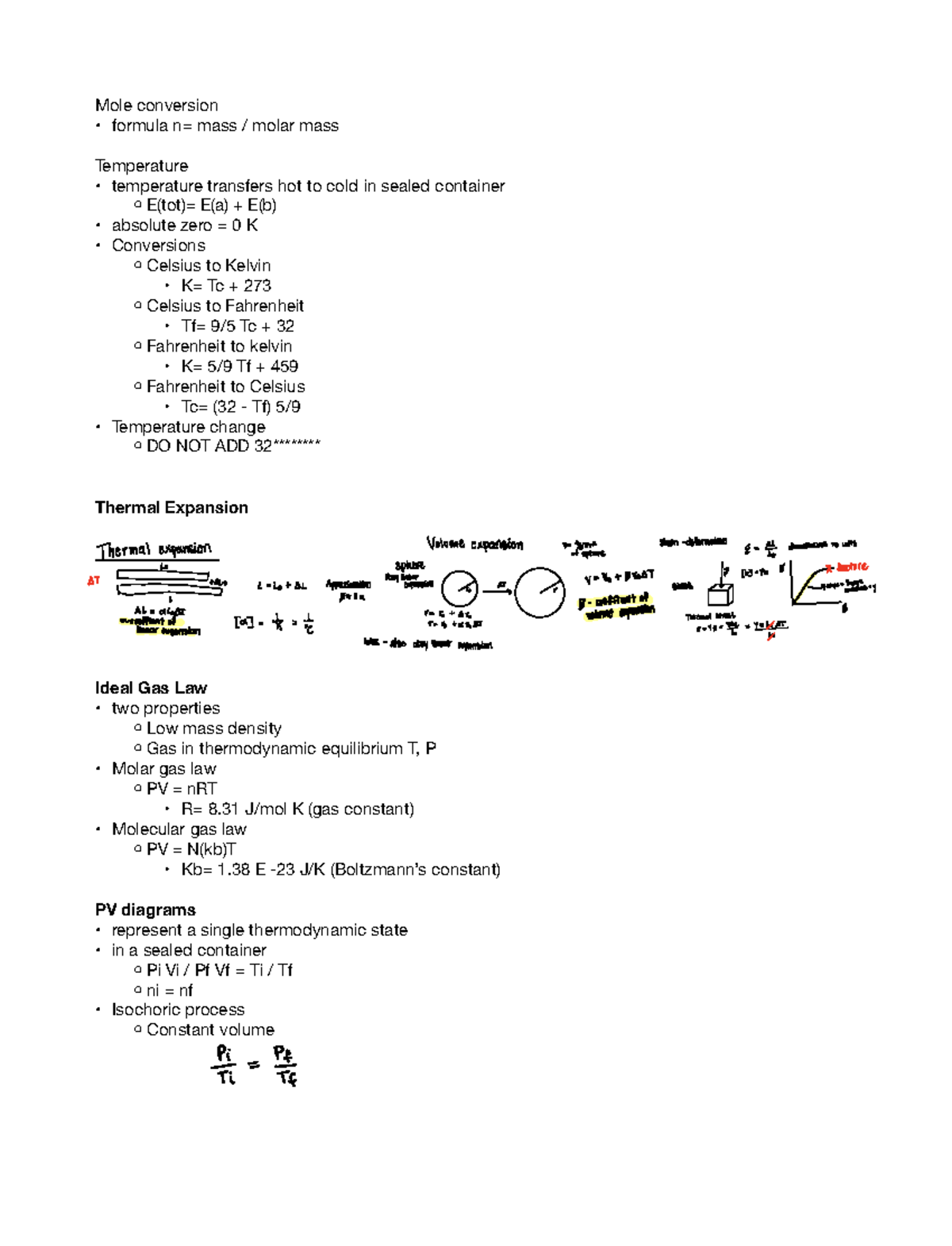Ch 19 key notes - Mole conversion • formula n= mass / molar mass ...