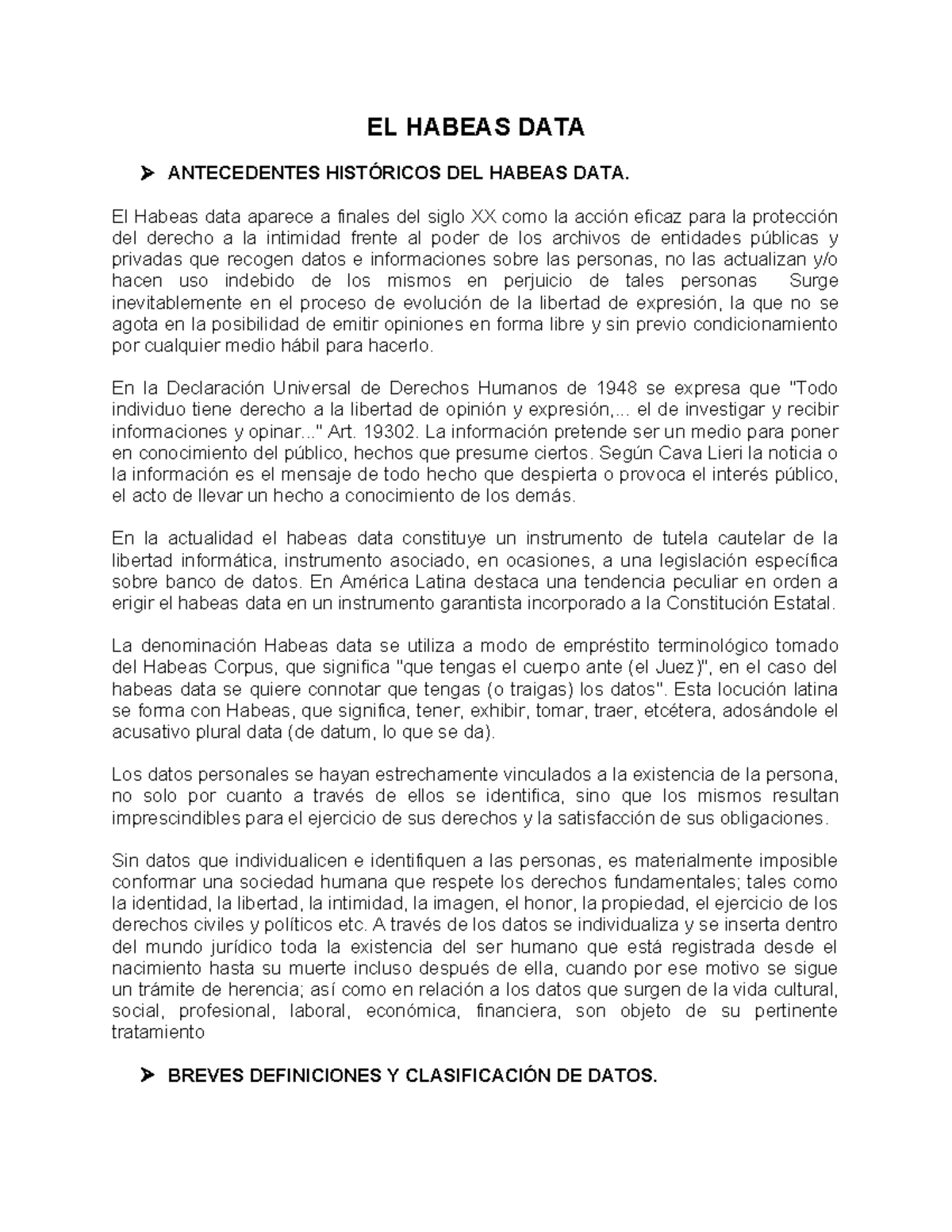 Habeas DATA - EL HABEAS DATA ANTECEDENTES HISTÓRICOS DEL HABEAS DATA ...