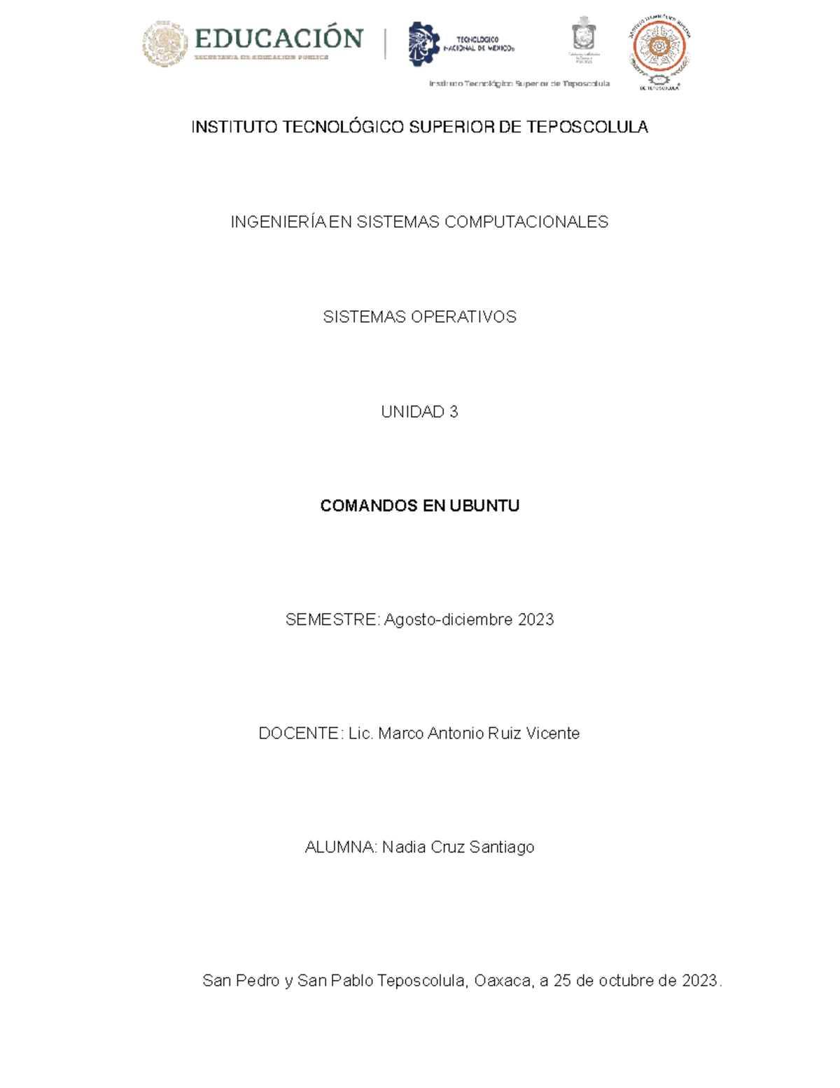Comandos en Ubuntu - Practica 1 - INSTITUTO TECNOLÓGICO SUPERIOR DE ...