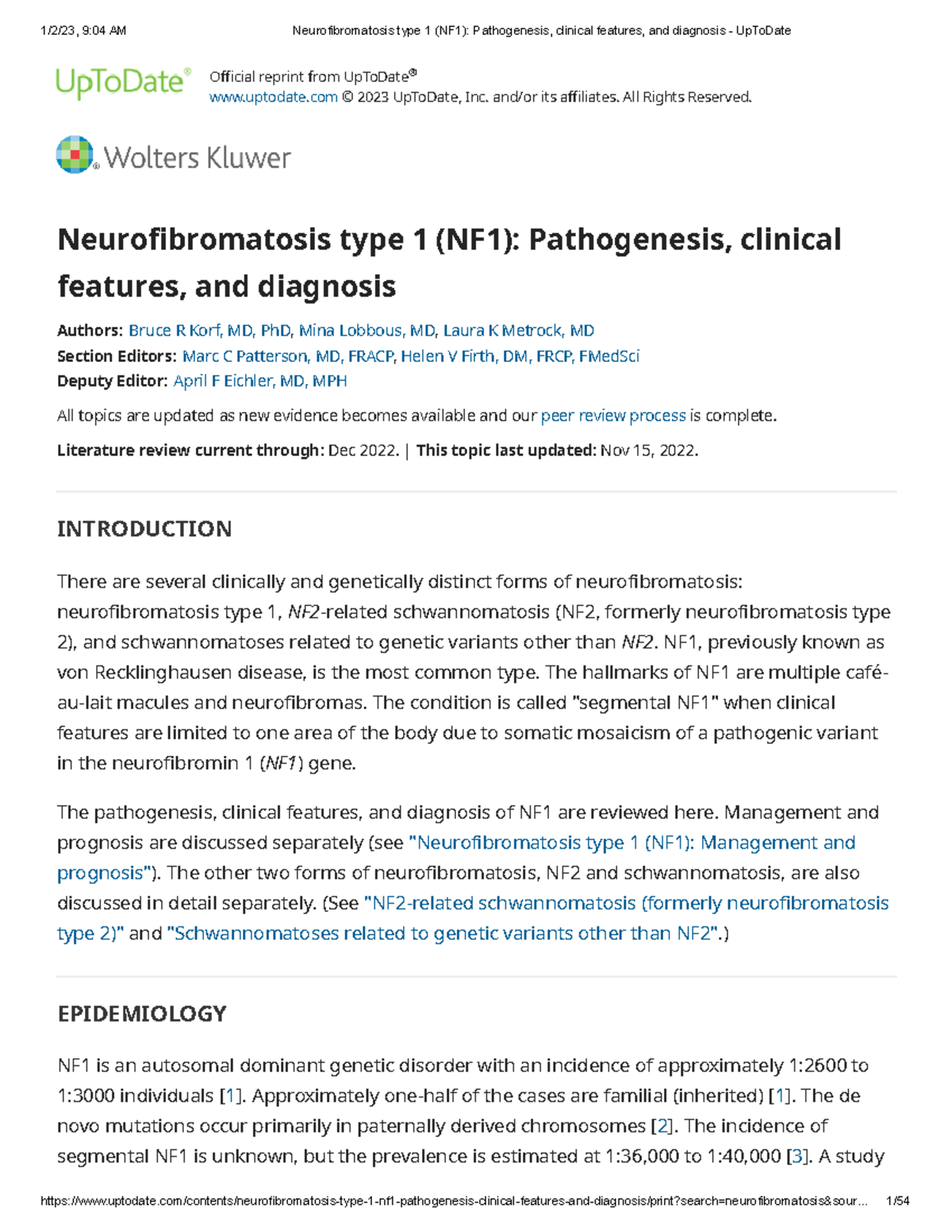 Tarea 5 Neurofibromatosis type 1 (NF1) Pathogenesis, clinical features, and diagnosis - Up To ...