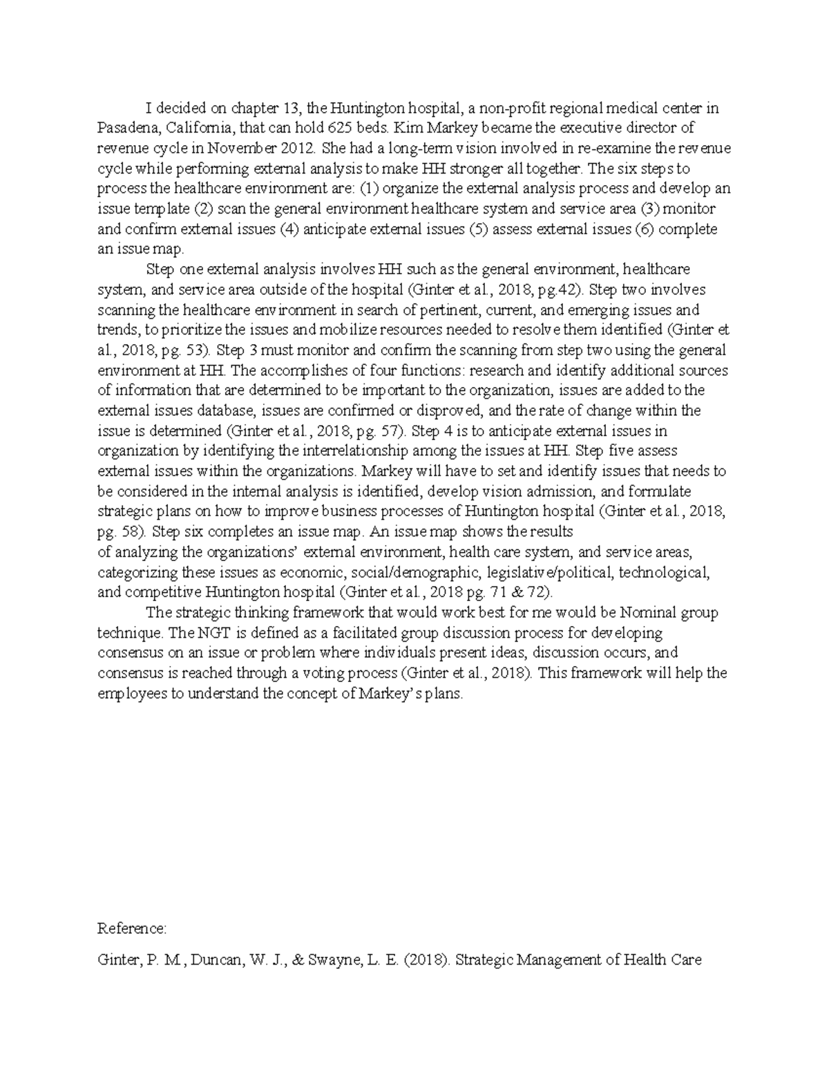 HCM 2 - journal - I decided on chapter 13, the Huntington hospital, a ...