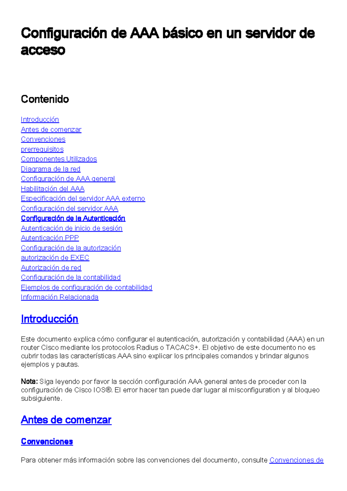 Configuración de AAA básico en un servidor de acceso - Configuración de AAA básico en un ...