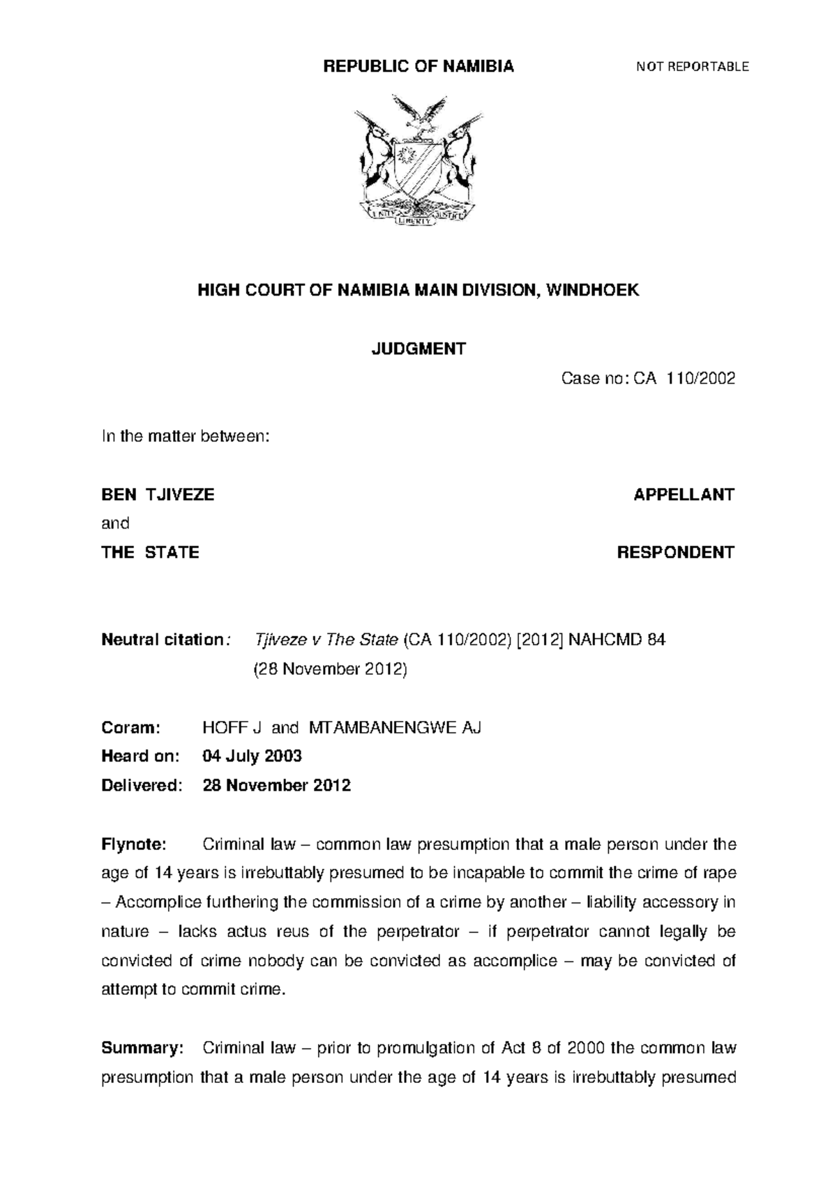 9C8C1d01 - Balhao - REPUBLIC OF NAMIBIA HIGH COURT OF NAMIBIA MAIN ...