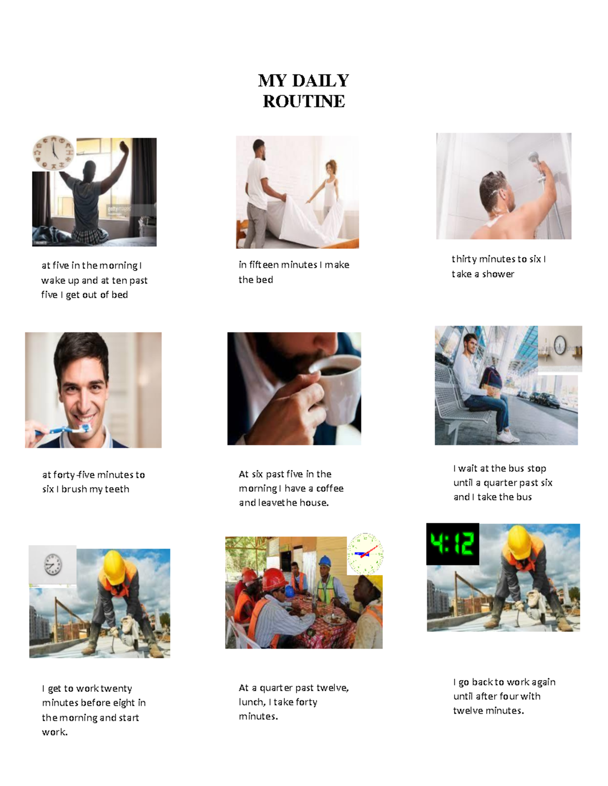 My daily routine - ninguna - MY DAILY ROUTINE at five in the morning I ...