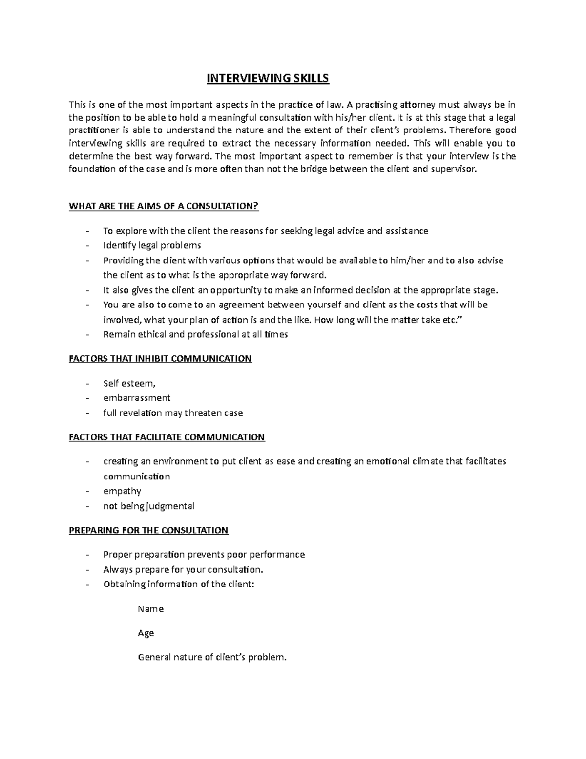 Interview and Statement Taking Notes - INTERVIEWING SKILLS This is one ...