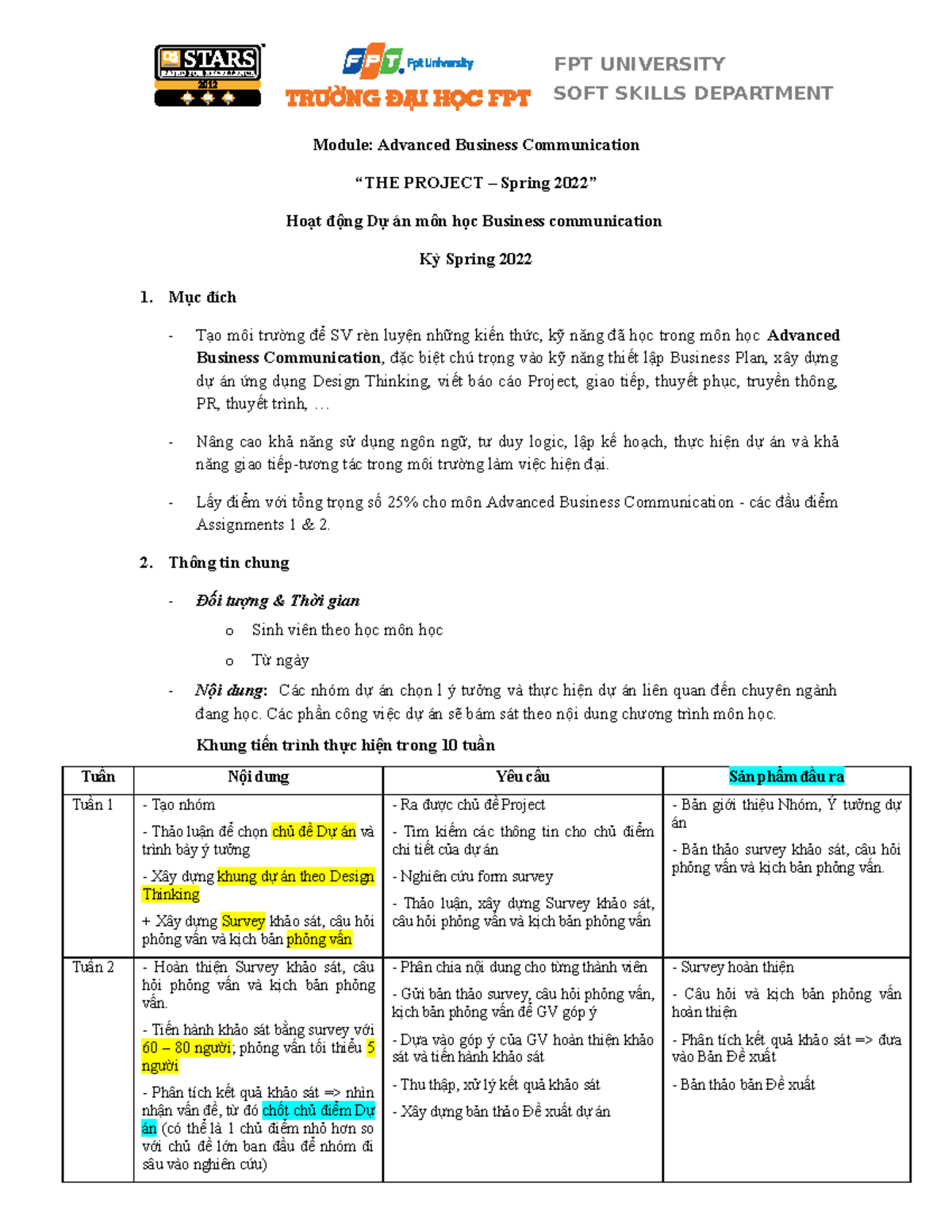 Nội-dung-Project-SSB201 -Spring-2022 - FPT UNIVERSITY SOFT SKILLS ...