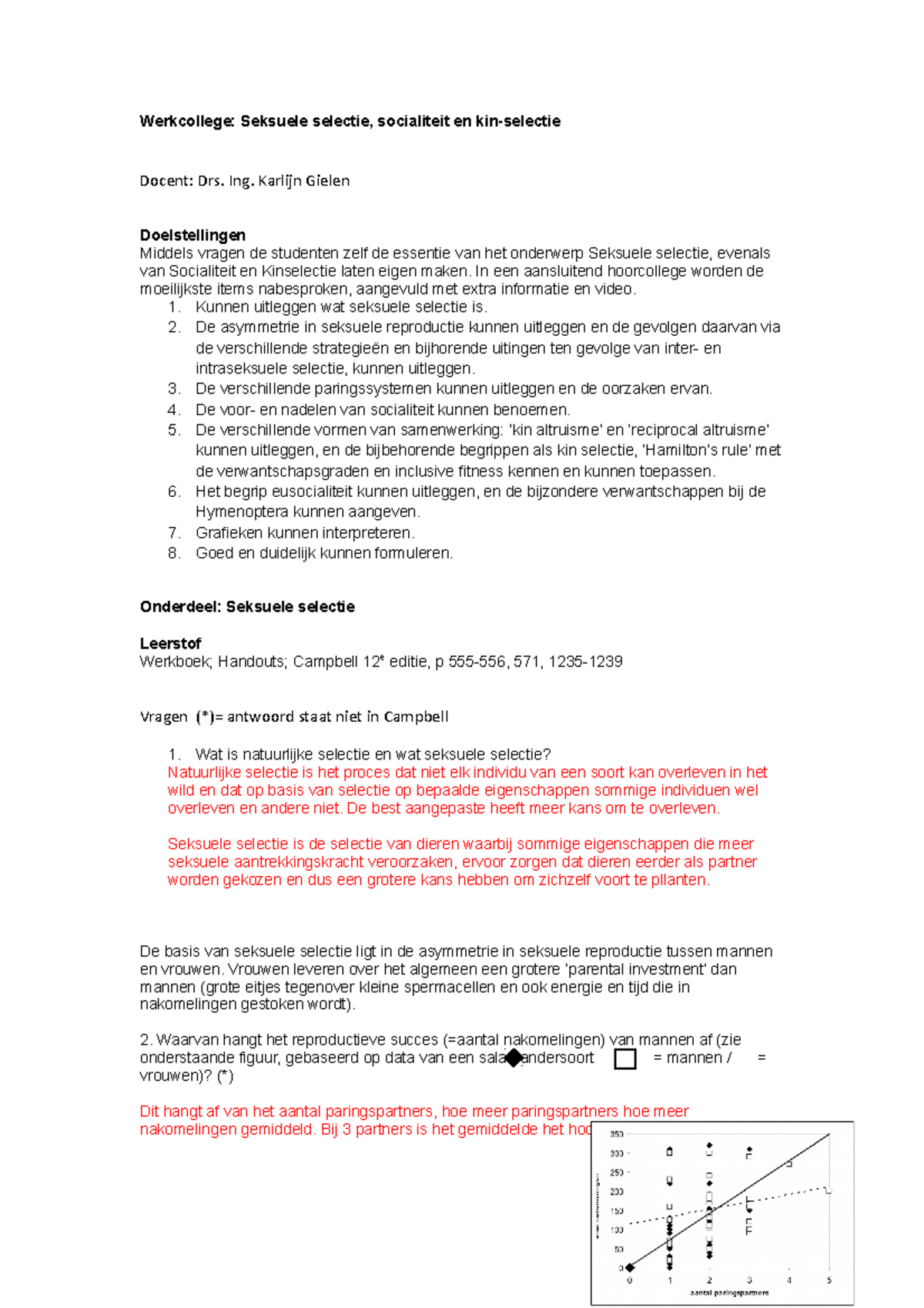 Werkcollege Seksuele- en Kin selectie - Werkcollege: Seksuele selectie ...