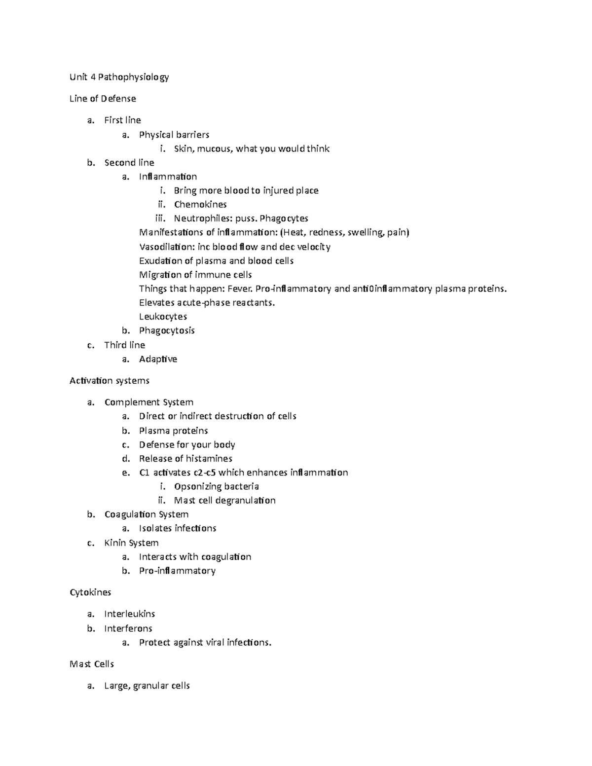 Unit 4 Pathophysiology - Unit 4 Pathophysiology Line of Defense a ...