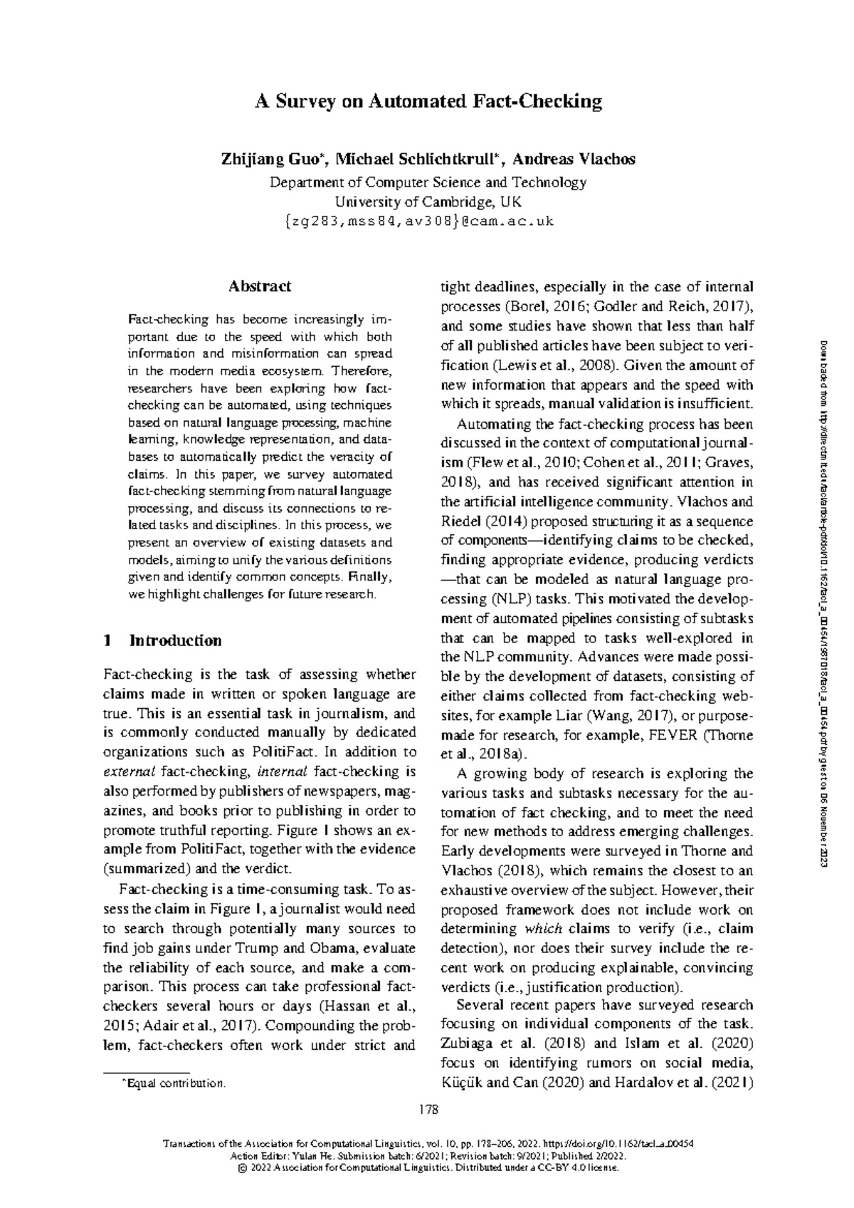 A Survey on Automated Fact-Checking - A Survey on Automated Fact-Checking Zhijiang Guo∗, Michael ...