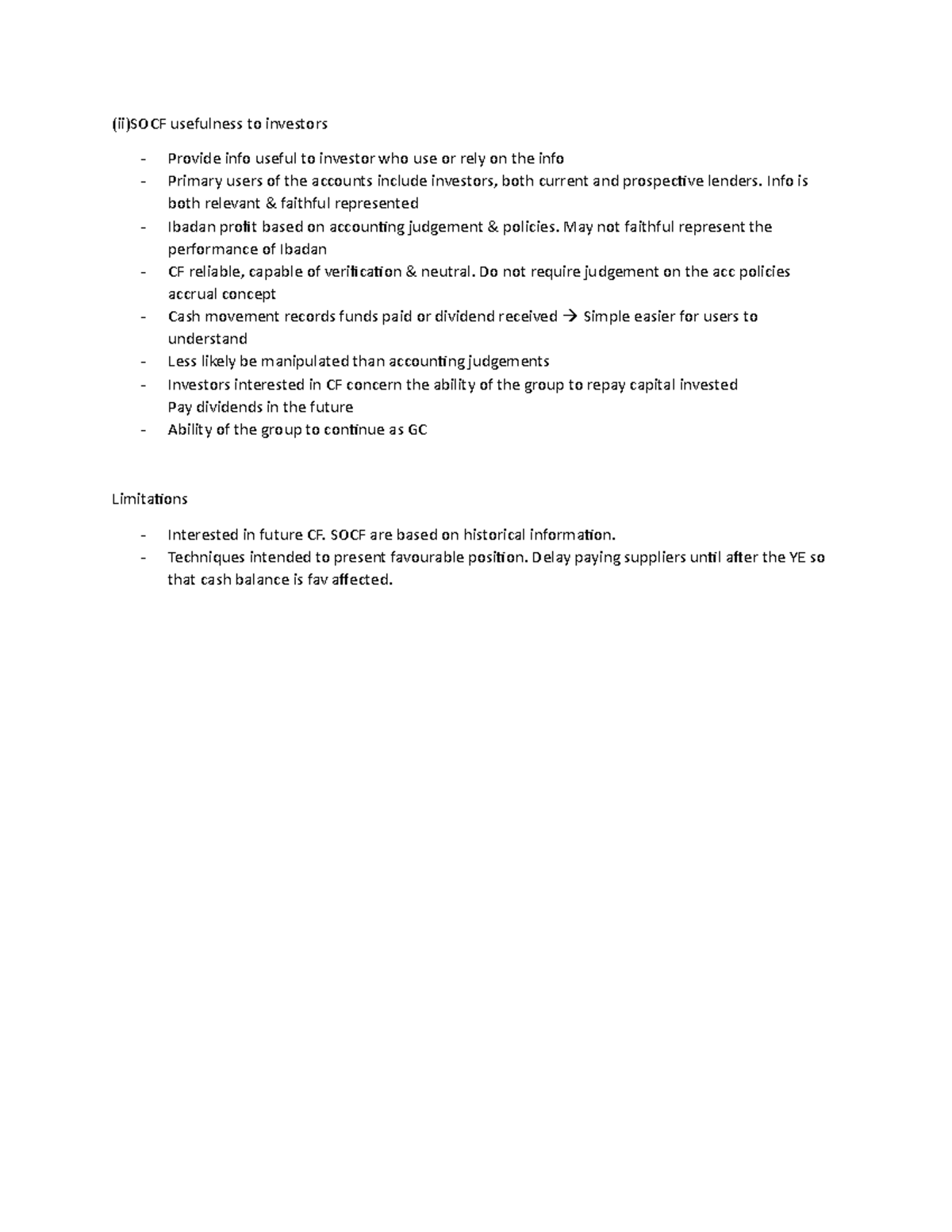 Upload - notes - (ii)SOCF usefulness to investors Provide info useful ...