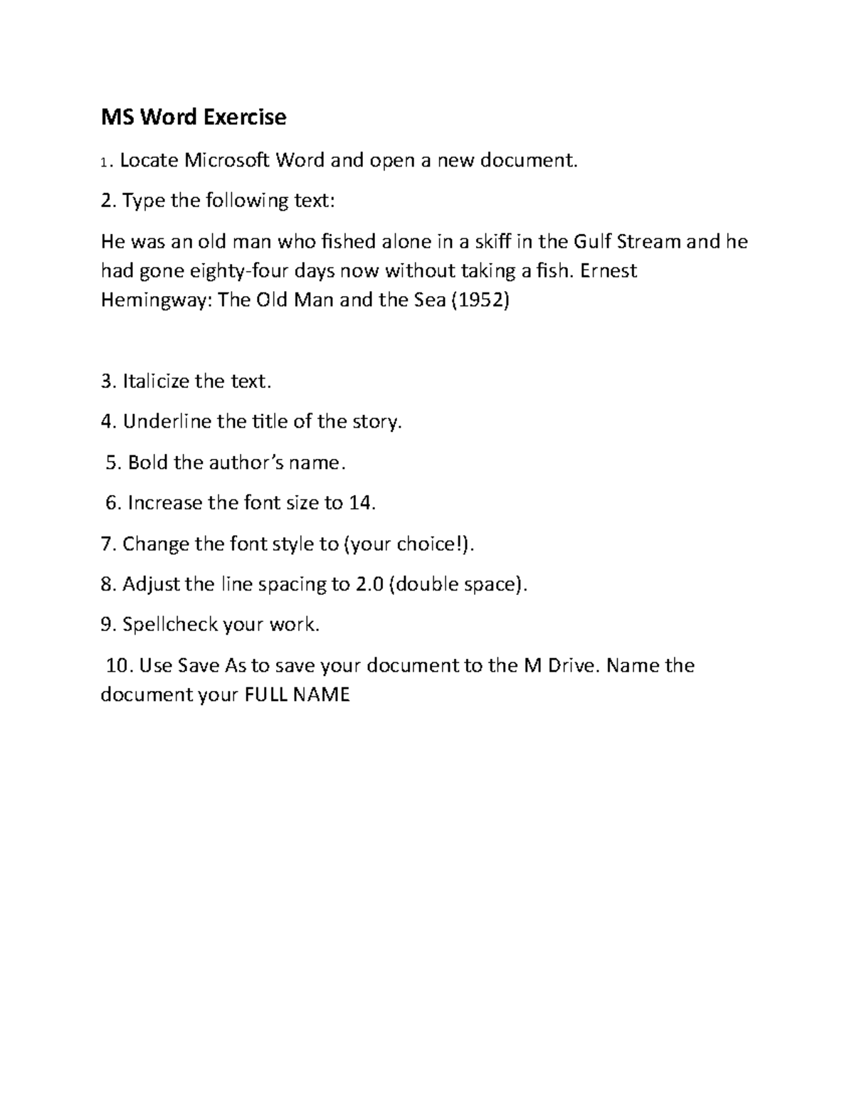 MS Word Exercise - QWERRTY - MS Word Exercise Locate Microsoft Word and ...