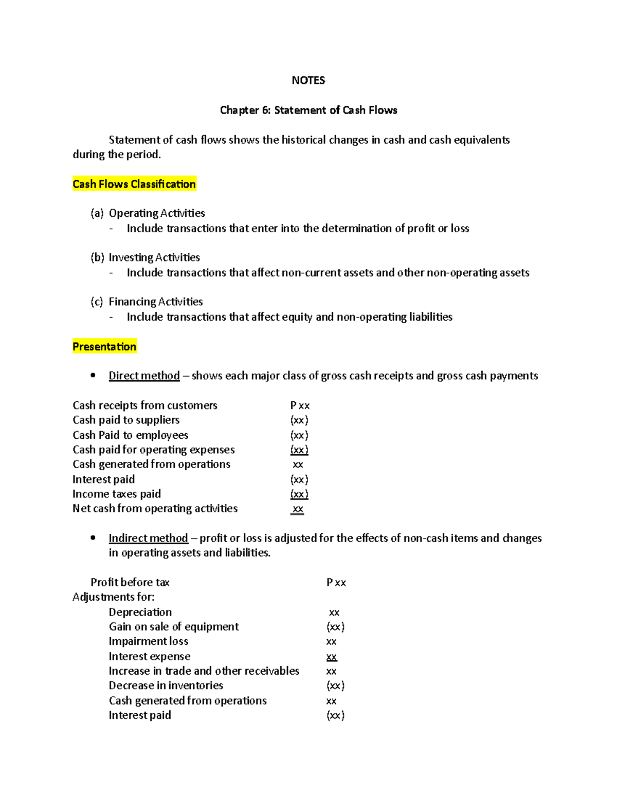 Chapter 6 - Statement of Cash Flows Notes - NOTES Chapter 6: Statement ...