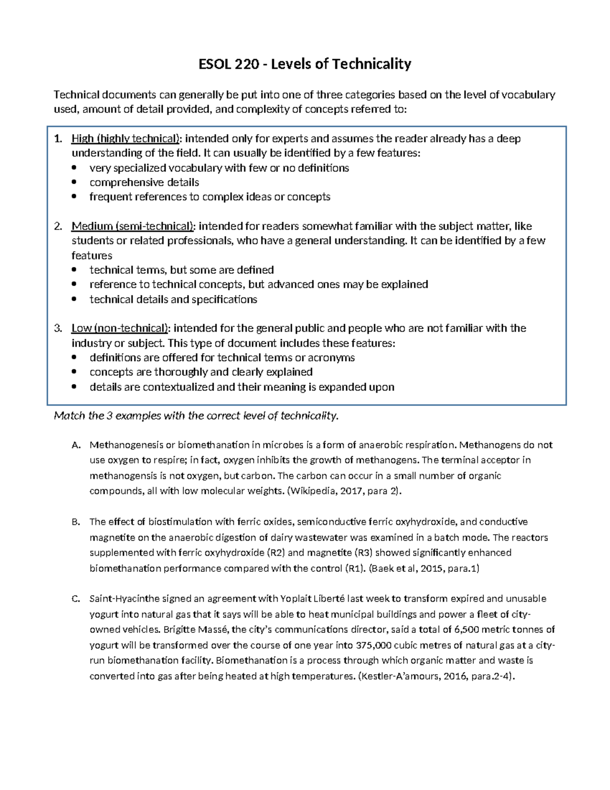 Levels of Technicality - Tagged - ESOL 220 - Levels of Technicality ...