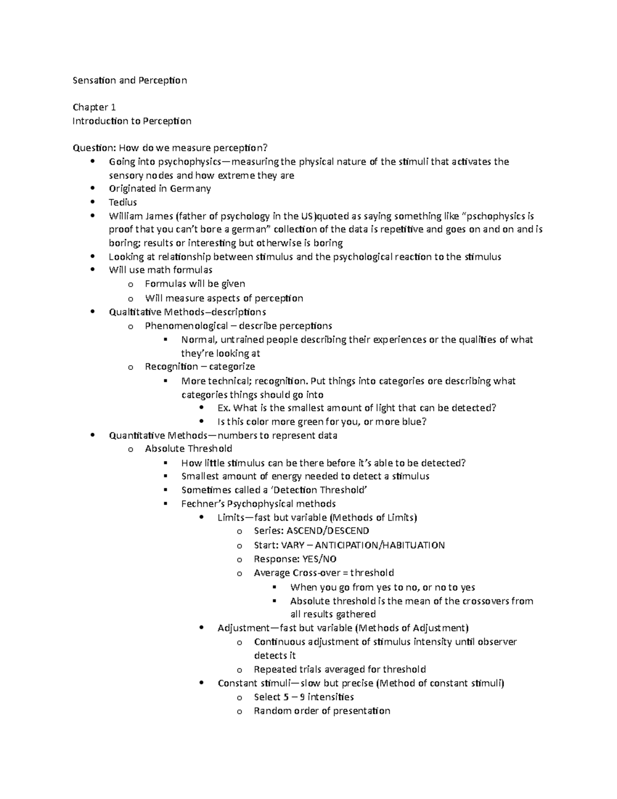 Sensation and Perception Notes - Sensation and Perception Chapter 1 ...