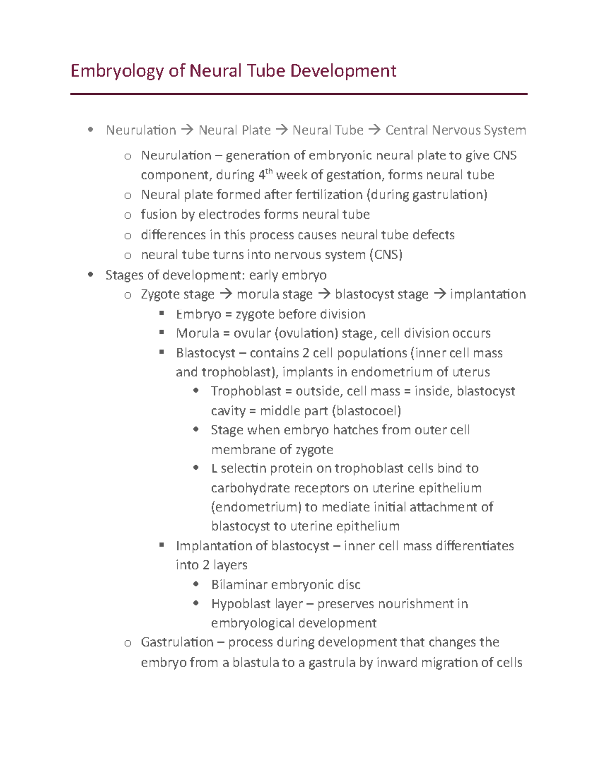 Embryology of Neural Tube Development Dr Vinod NRSC 401 - Embryology of ...