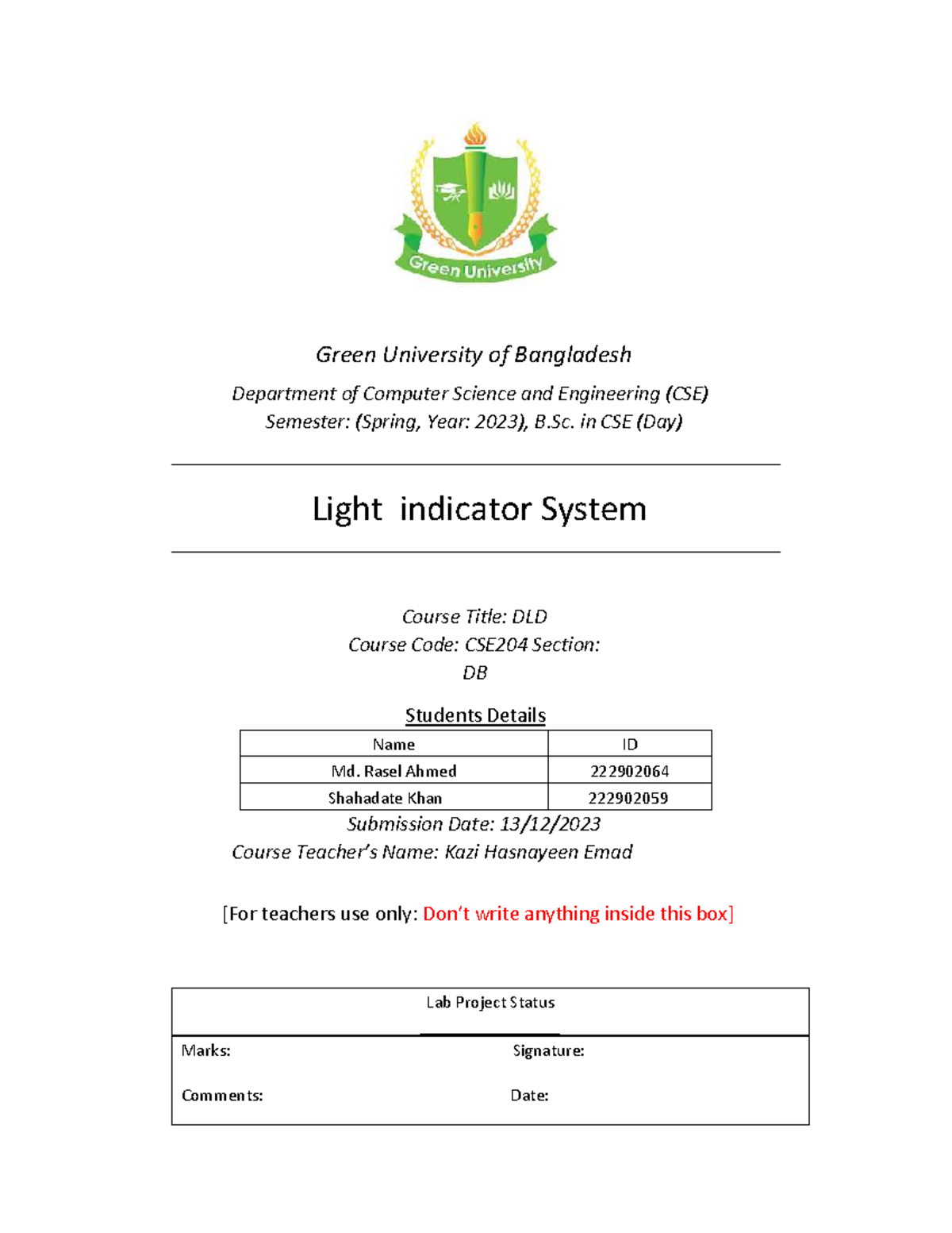 CSE204-Project-proposal - Green University of Bangladesh Department of Computer Science and ...