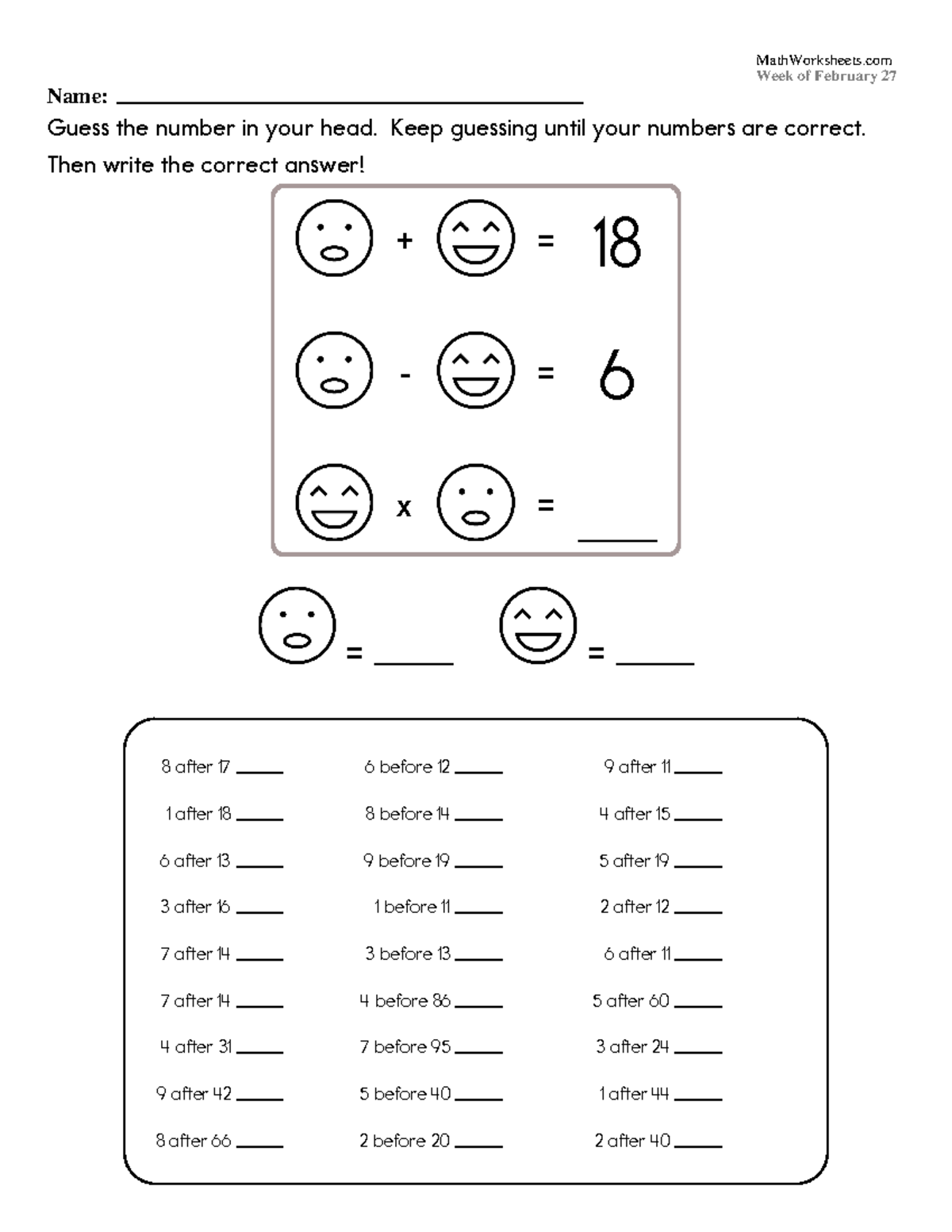 Mathw 1 - Math intro worksheets - Name: Week of February 27 - Studocu
