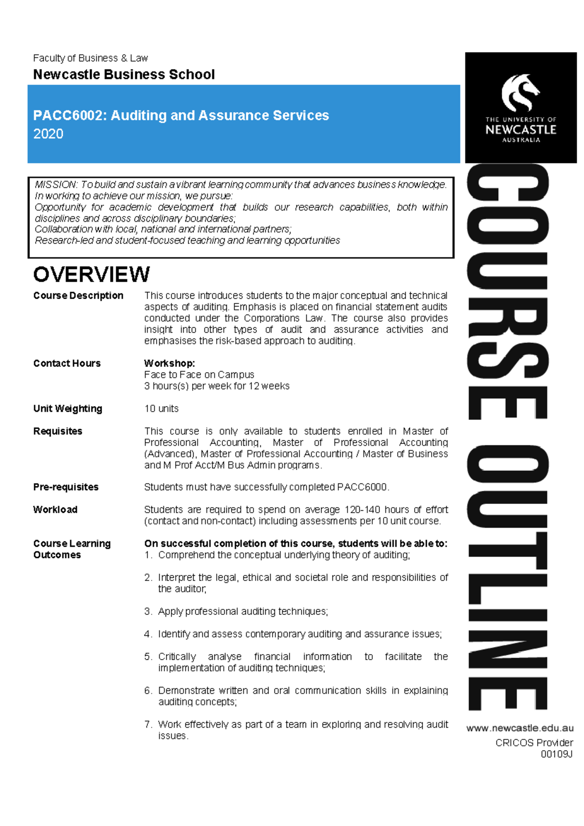 1PACC6002 outline - auditing - Warning: TT: undefined function: 32 Faculty of Business & Law ...