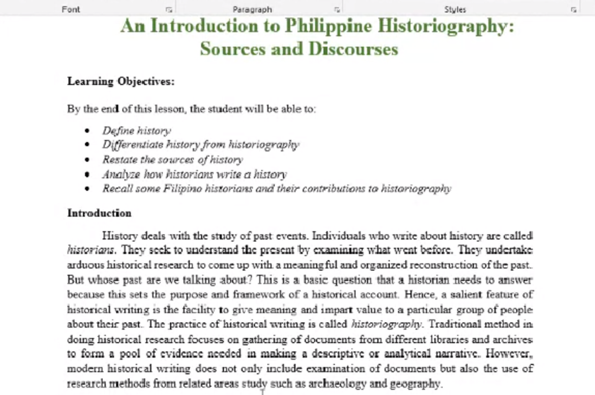 1 Lesson Historiography - Bachelor of Science in Tourism Management ...
