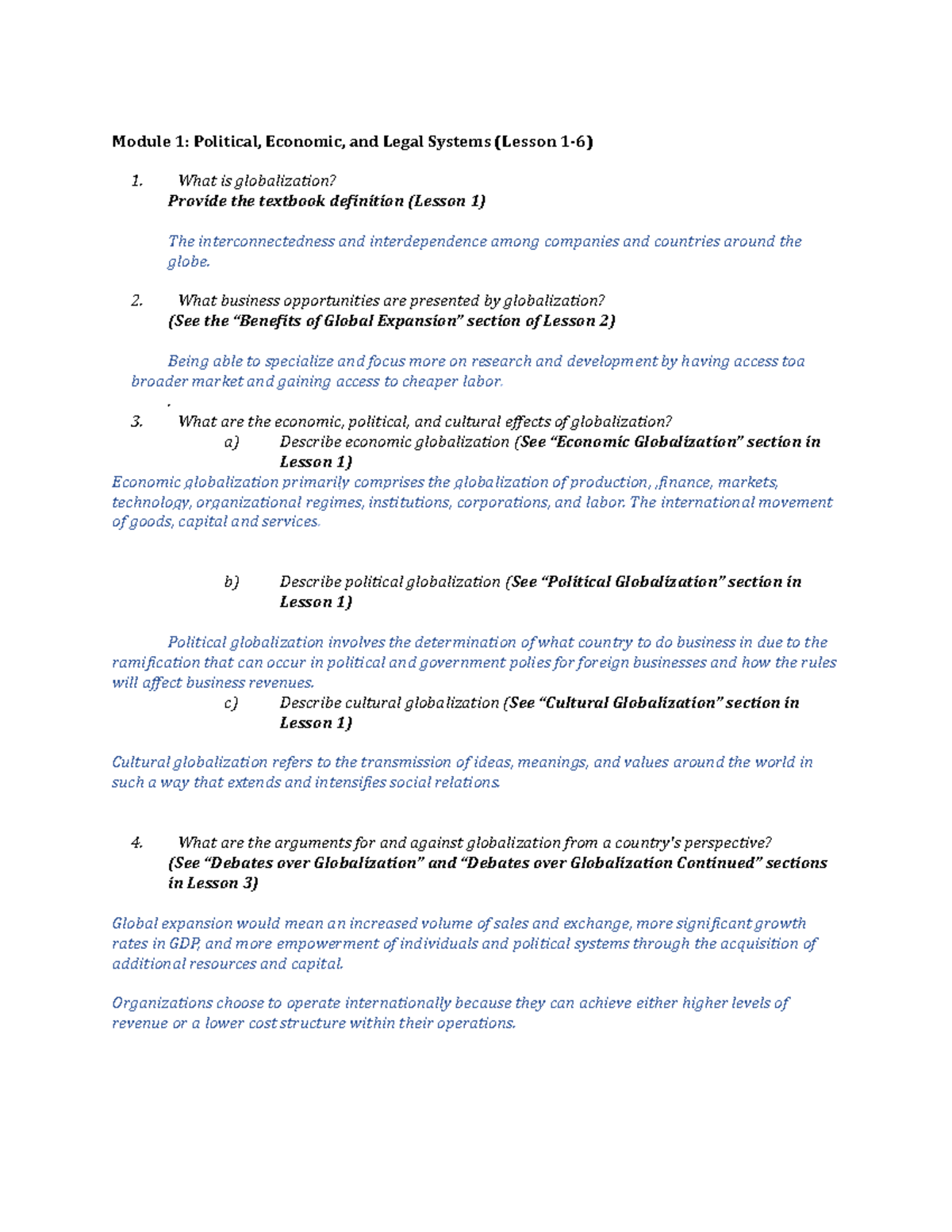 Module 1 study guide chapter breakdown - Module 1: Political, Economic ...