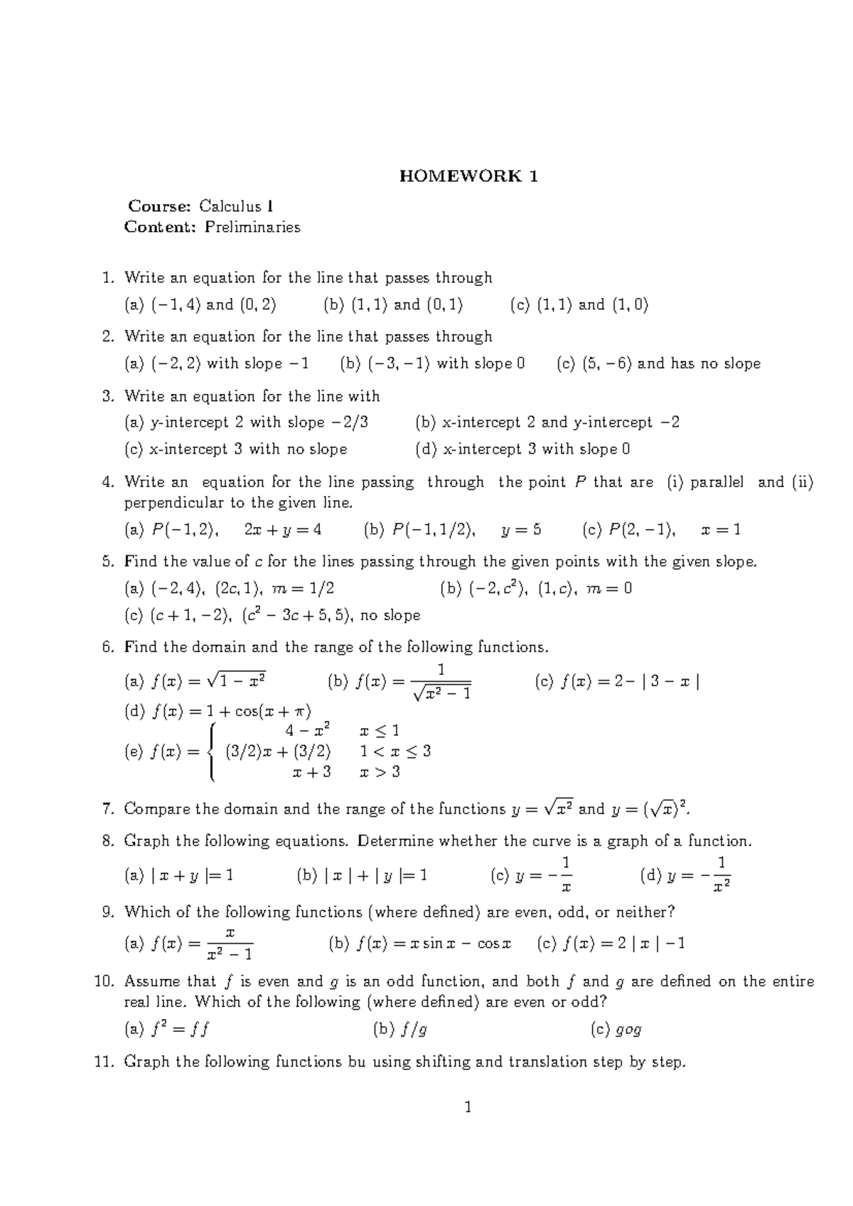 Preliminaries solved examples - HOMEWORK 1 Course: Calculus I Content ...