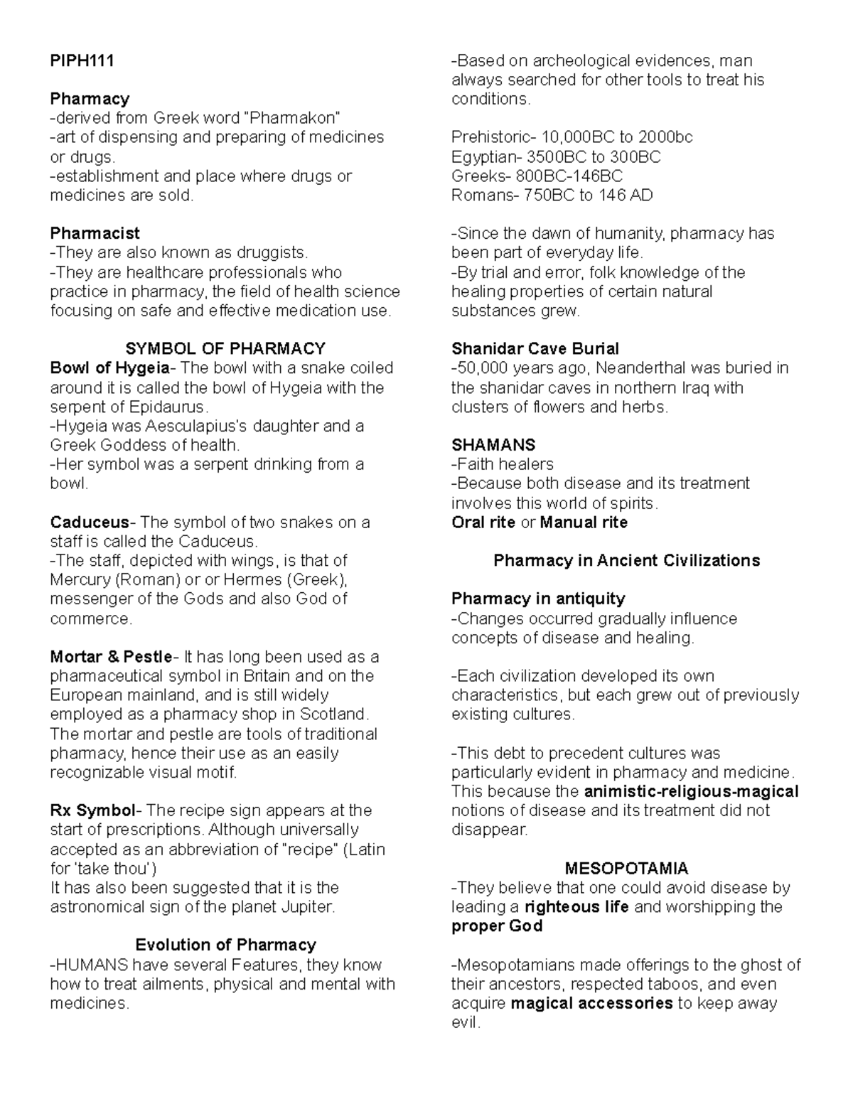 Notes in PIPH 111 - huhi - PIPH Pharmacy -derived from Greek word ...