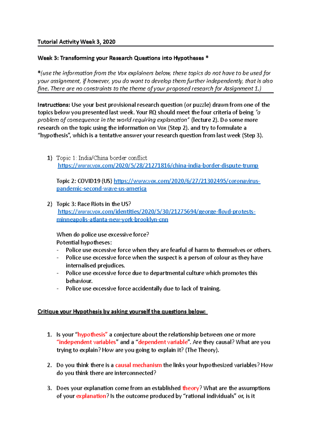 Tutorial Activity Week 3-3 POLS1009 - Tutorial Activity Week 3, 2020 **Week 3: Transforming your ...