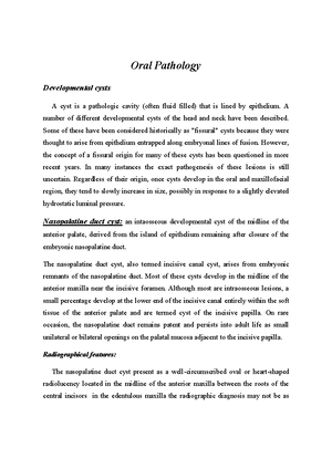 Oral Pathology(11) - Oral Pathology - Oral Pathology lec ODONTOGENIC CYSTS Odontogenic cysts and ...