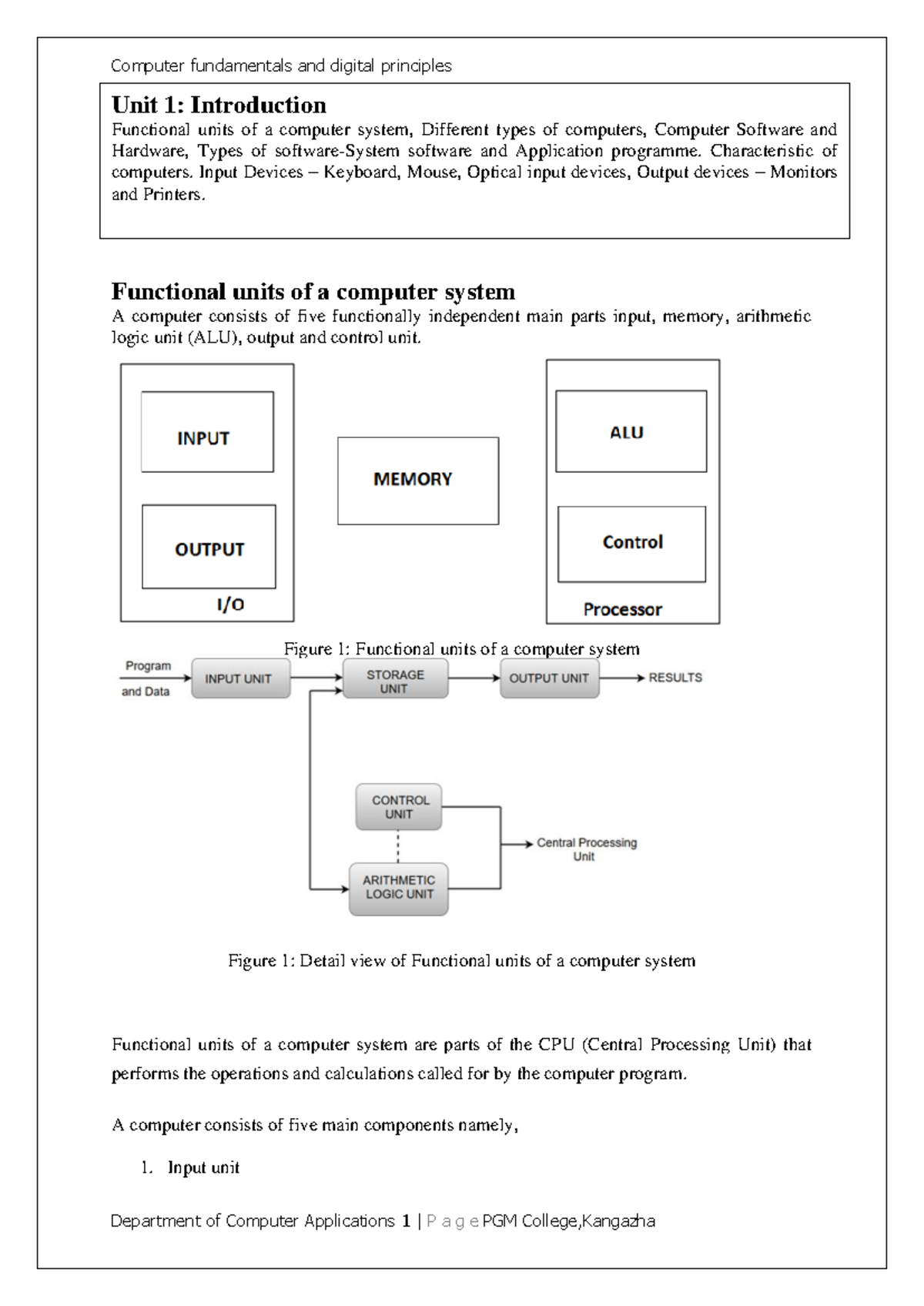 Module 1 Introduction digital-converted - Functional units of a ...