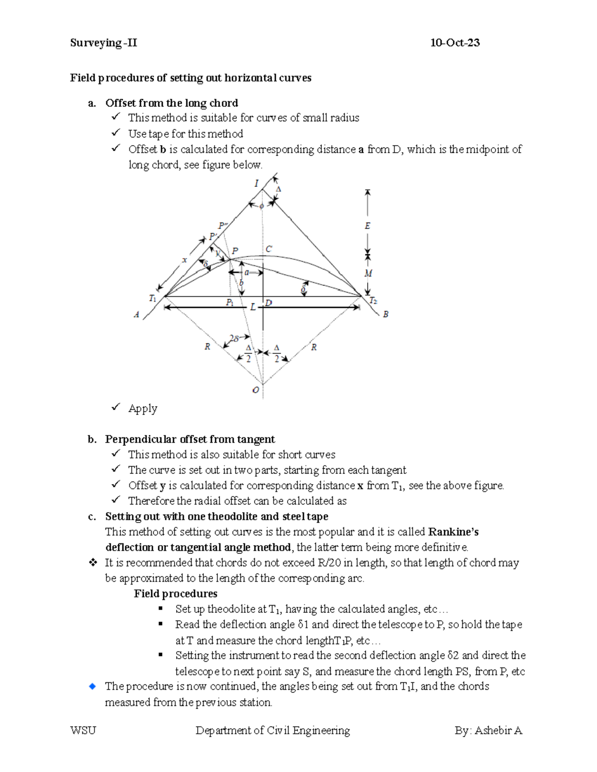 highway engineering I - Field procedures of setting out horizontal ...