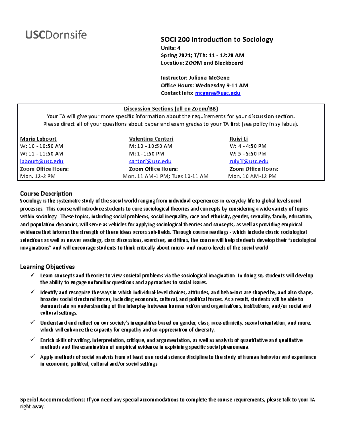 Mc Gene Introduction to Sociology Syllabus Spring 2021 - SOCI 200 ...