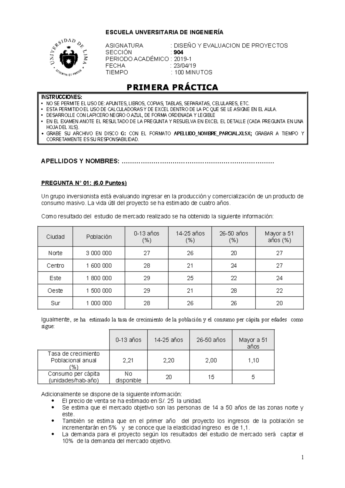 PC 904 FORMULACION DE PROYECTOS - ESCUELA UNVERSITARIA DE INGENIERÍA ASIGNATURA : DISEÑO Y - Studocu