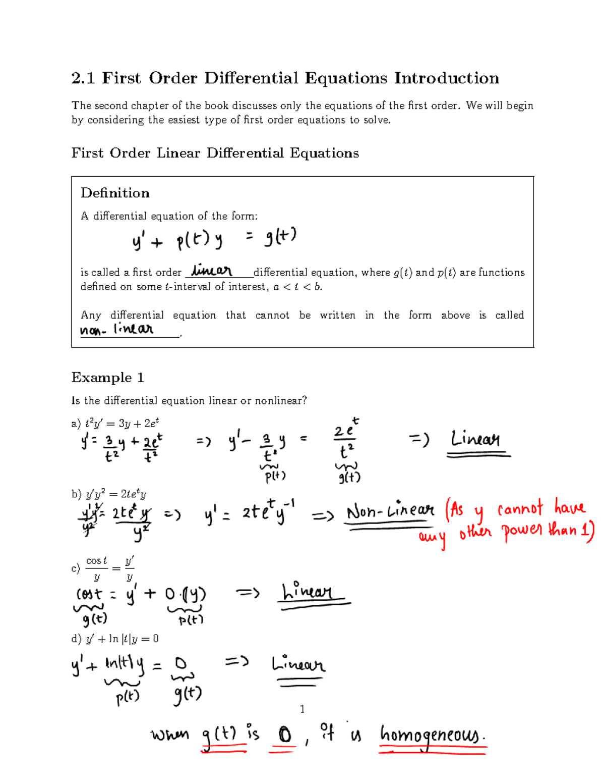 Section 2 - Lecture notes 3 - 2 First Order Differential Equations ...