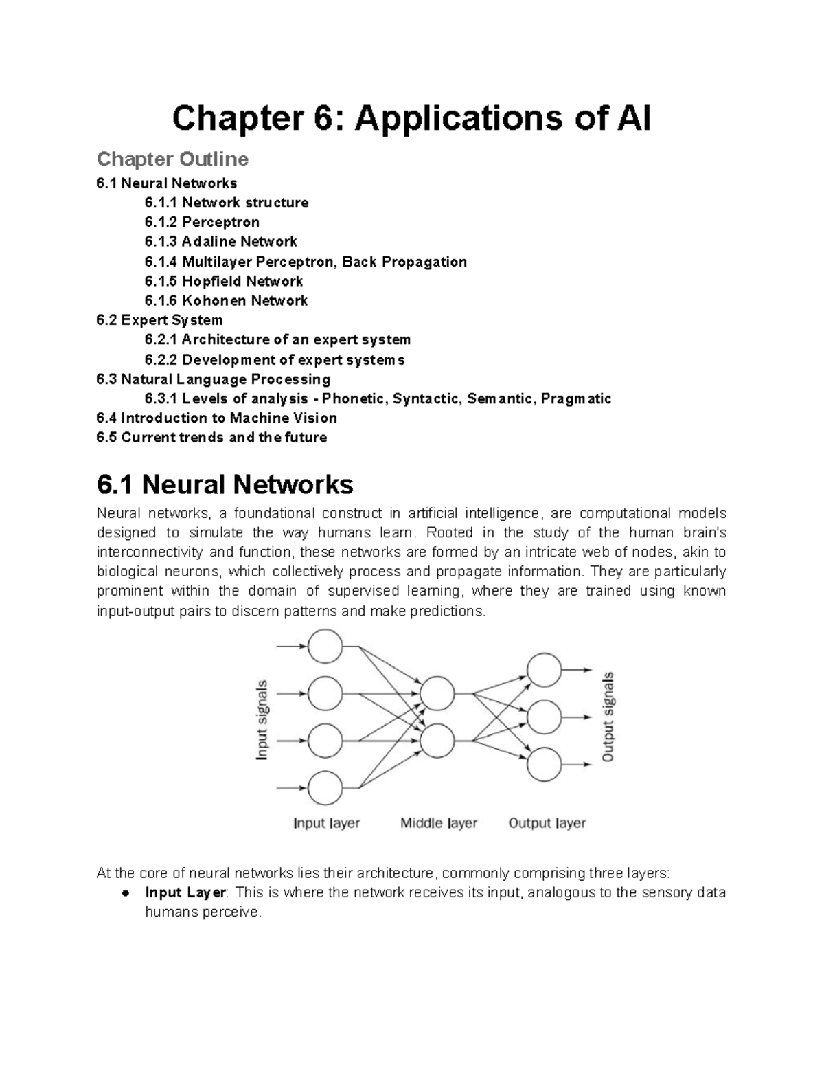 Chapter 6 Applications of AI - 1 Network structure 6.1 Perceptron 6.1 Adaline Network 6.1 ...