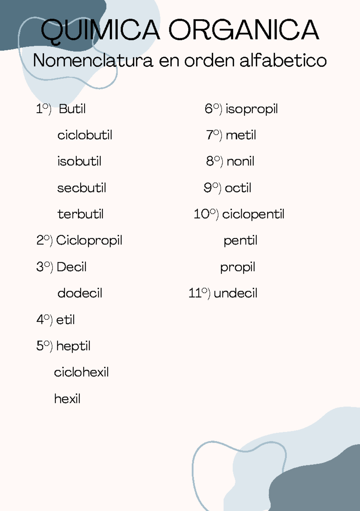 Quimica Organica - lwlw - Nomenclatura en orden alfabetico 1°) Butil 6 ...