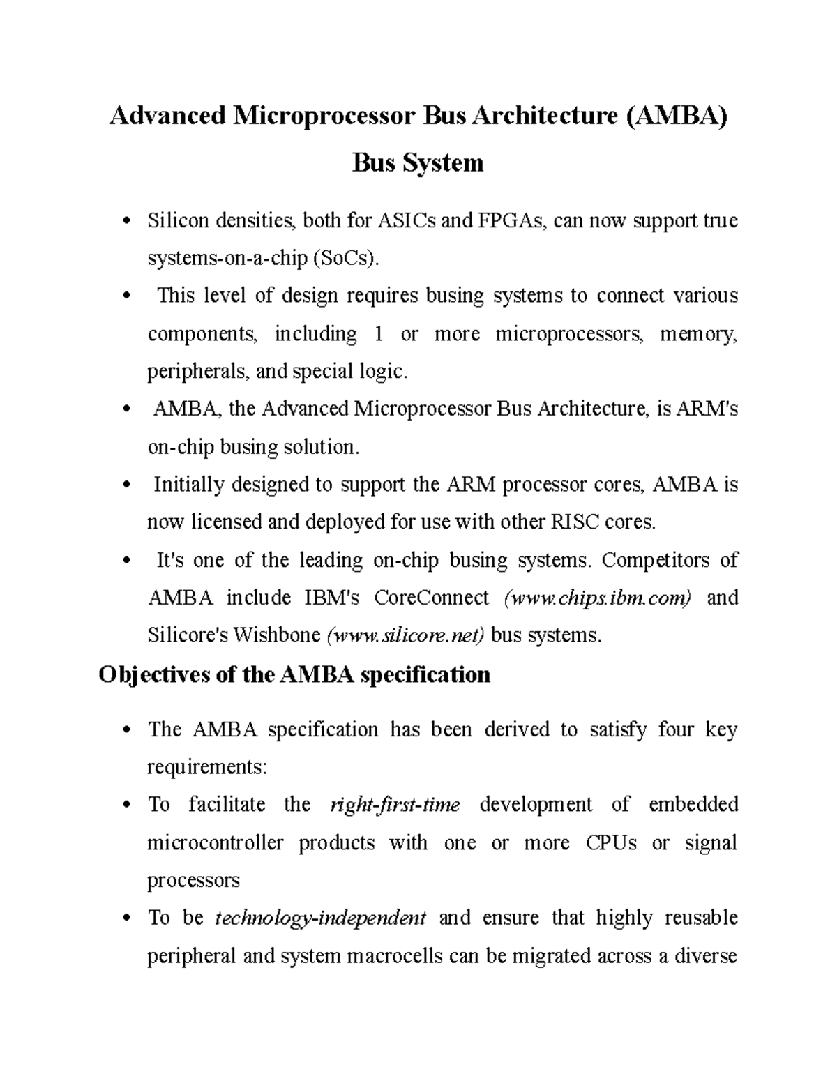 Advanced Microprocessor Bus Architecture - This level of design ...