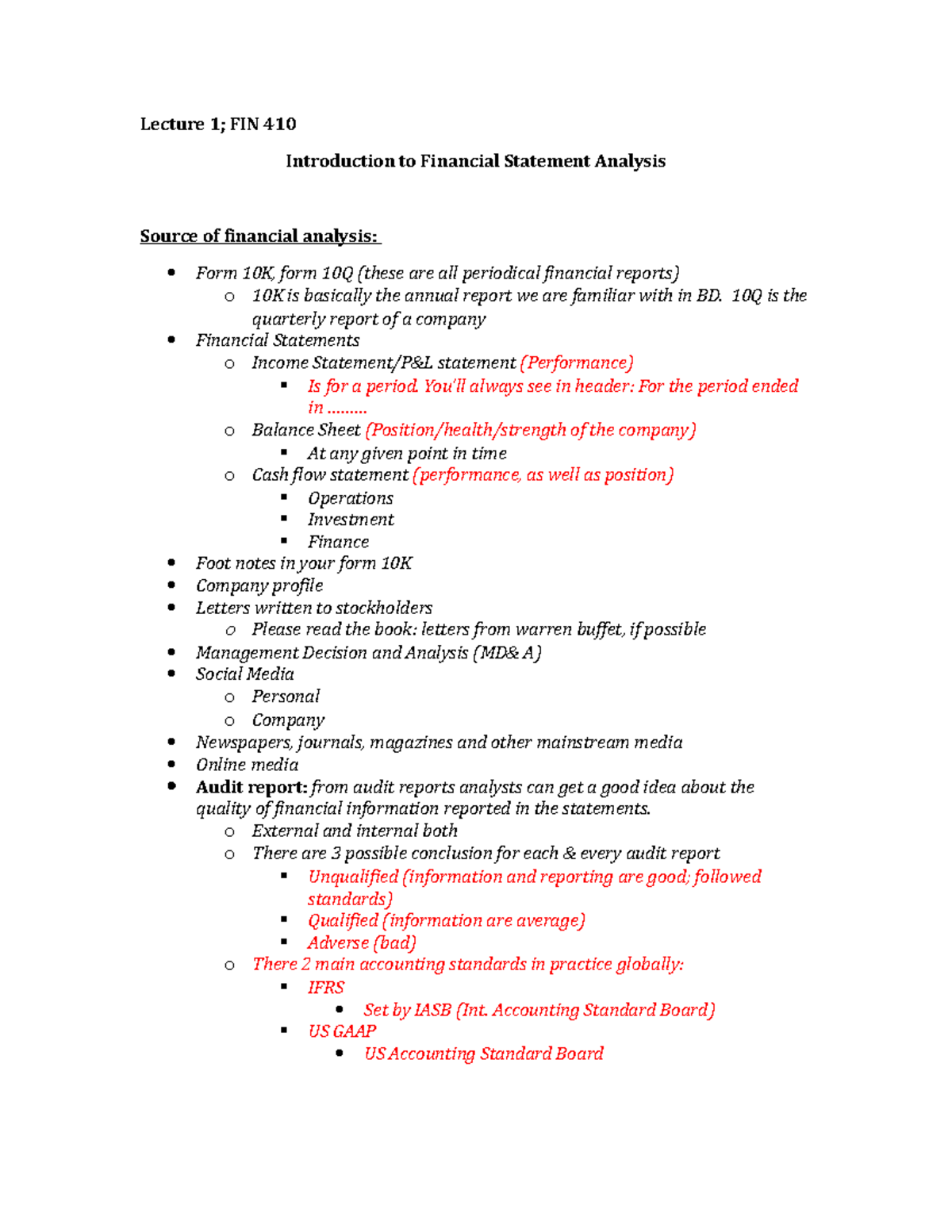 Lecture 1 - Tks - Lecture 1; FIN 410 Introduction to Financial ...