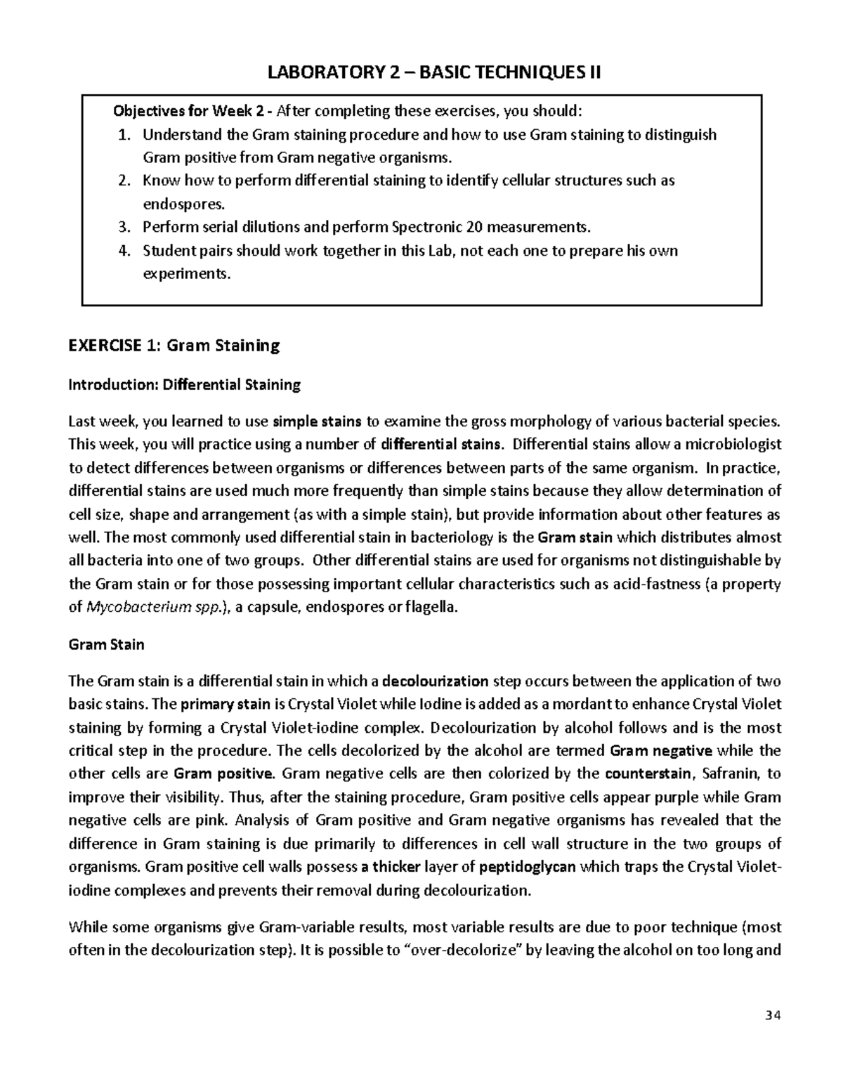 BIOL 3150 Lab 34 -39 - Grade: A+ - LABORATORY 2 – BASIC TECHNIQUES II ...