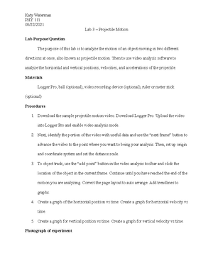 Lab 6 Report PHY 111 - Lab 6 Uniform Circular Motion - PHY 111 - Rio ...
