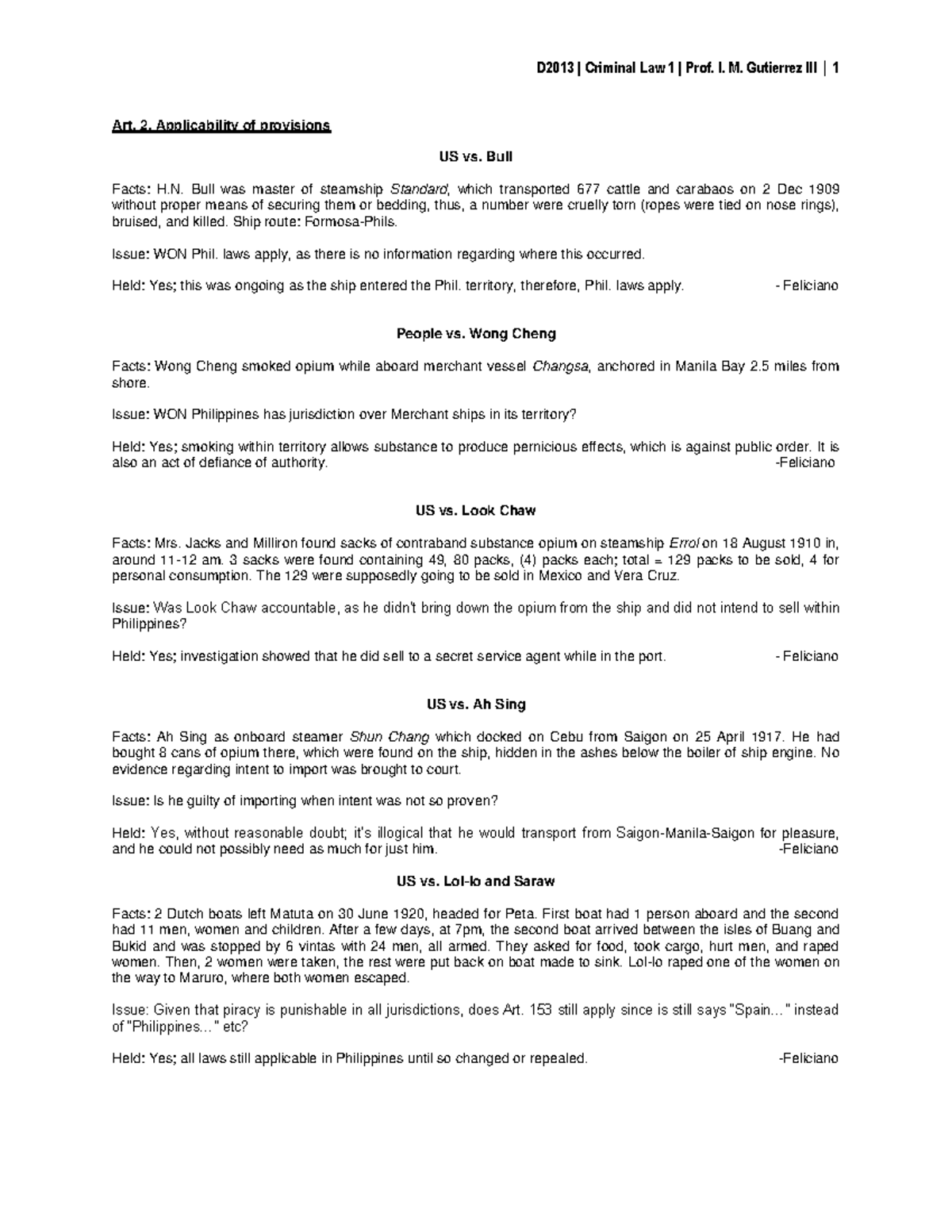 Crim1 Compiled Digests - Art. 2. Applicability of provisions US vs ...