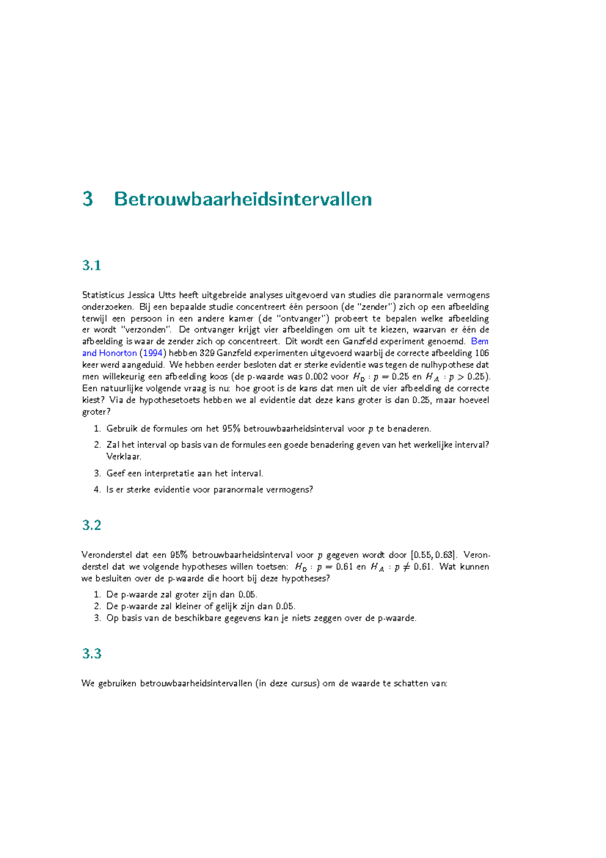 Oefenreeks 3 - oefeningen - 3 Betrouwbaarheidsintervallen 3 ...