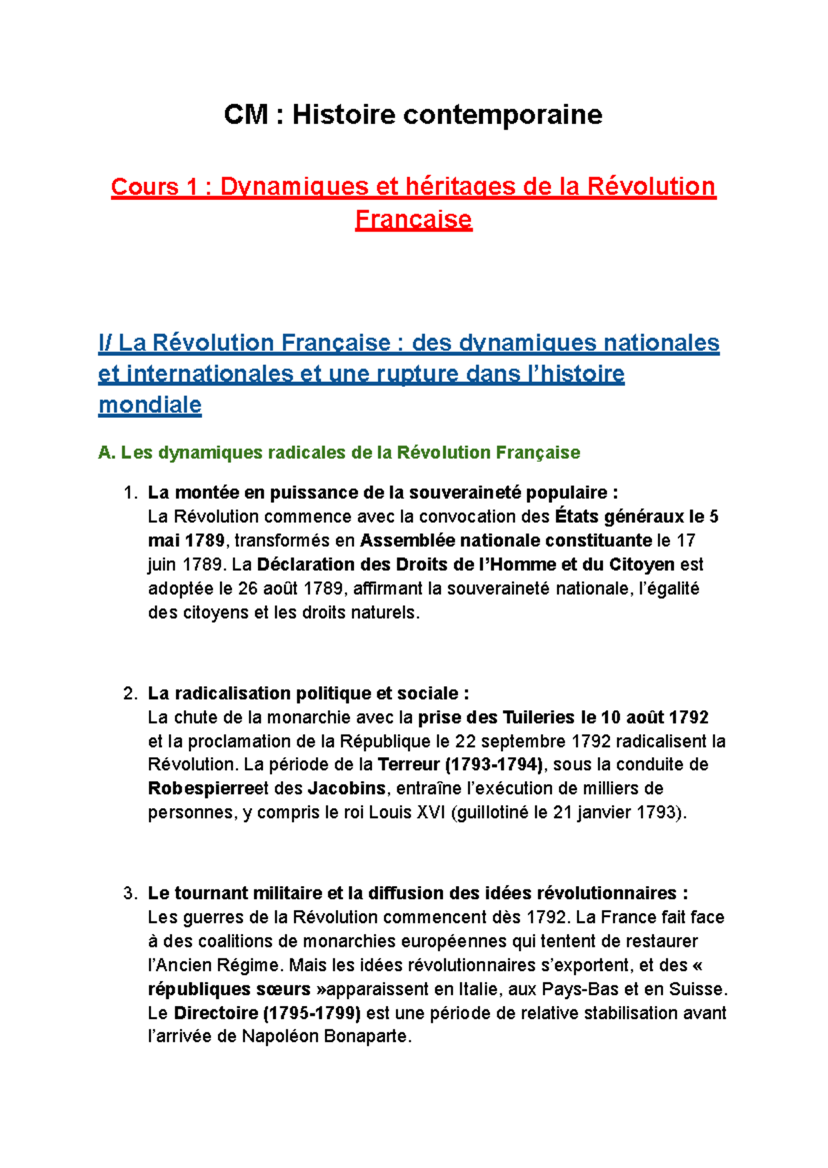 CM - Cours 1 - CM : Histoire contemporaine Cours 1 : Dynamiques et ...
