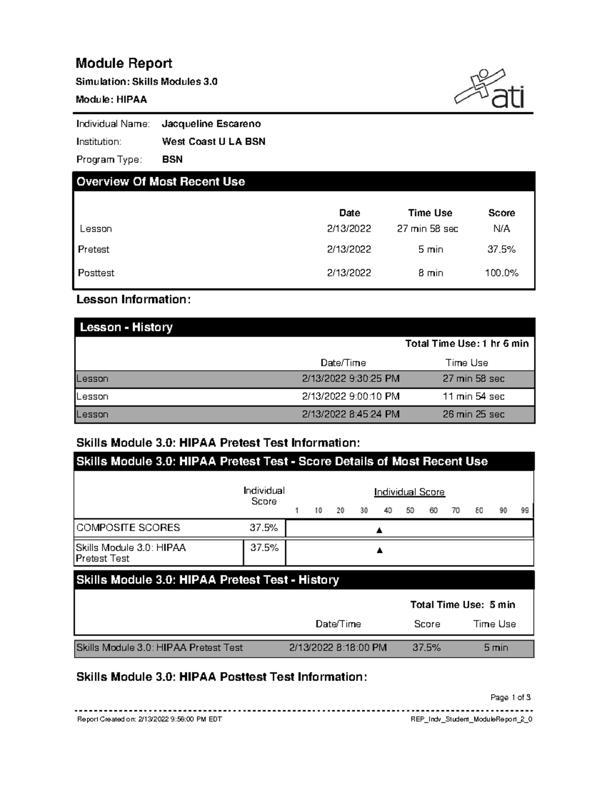 ATI Hipaa - Showcases how ATI modules should be completed. - Module ...