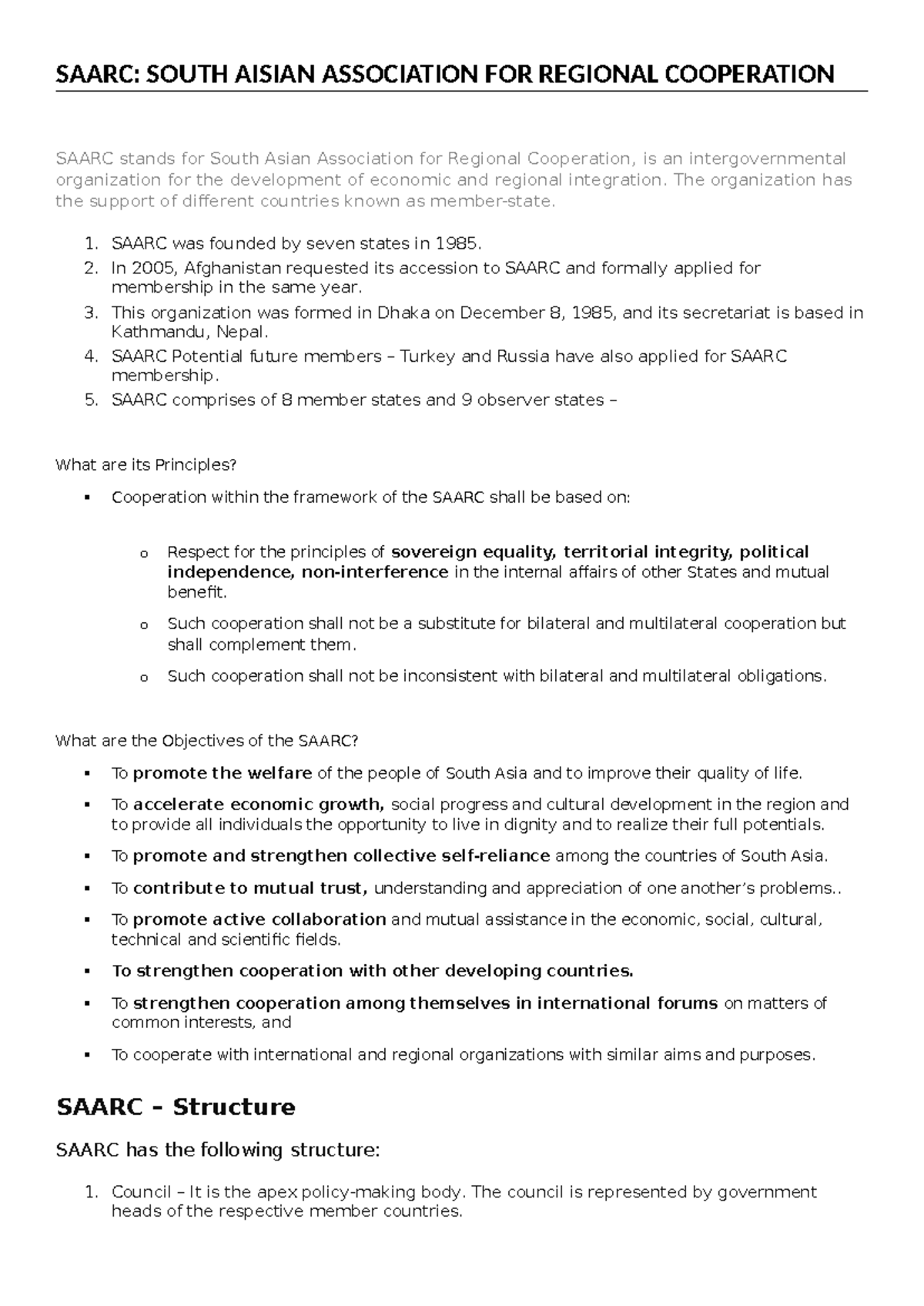 Saarc - SAARC: SOUTH AISIAN ASSOCIATION FOR REGIONAL COOPERATION SAARC ...